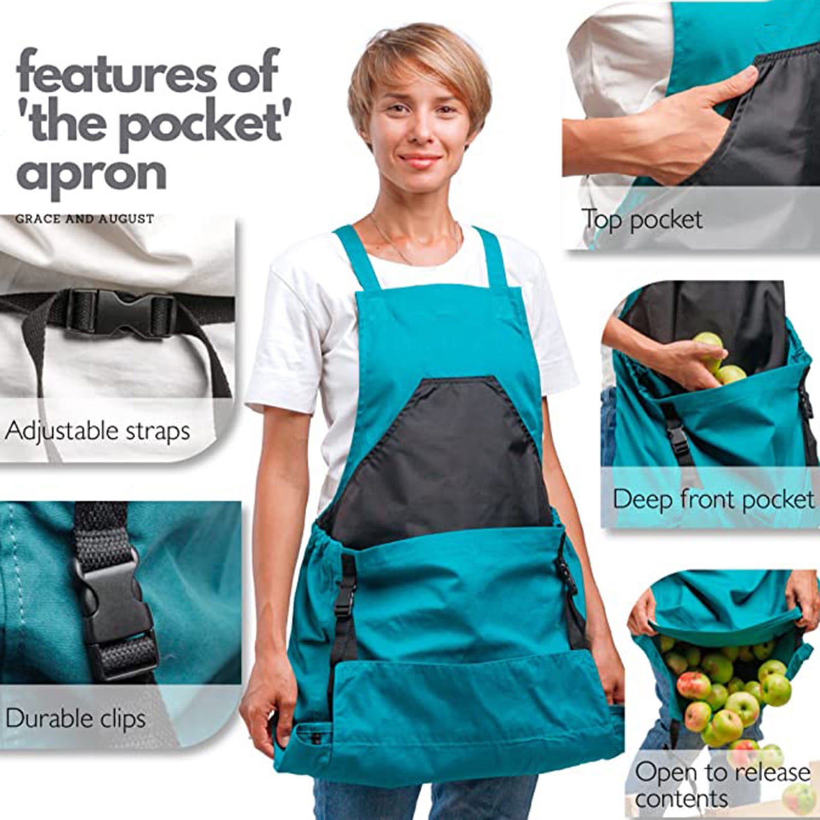 Dengmore Gardening Apron With Deep Pockets Garden Picking Apron Large ...