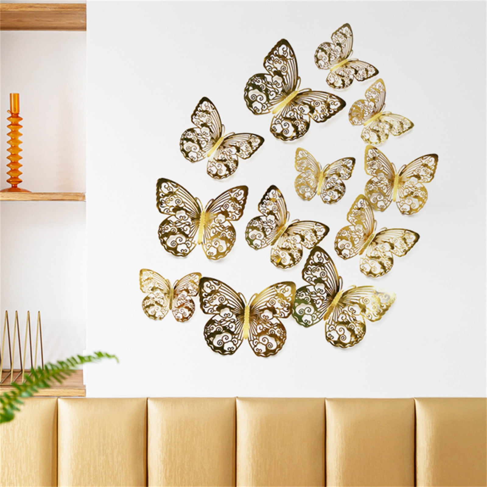 Dengmore Gift 12PCS 3D Metal Texture Hollow Butterfly Wall Sticker Gold ...