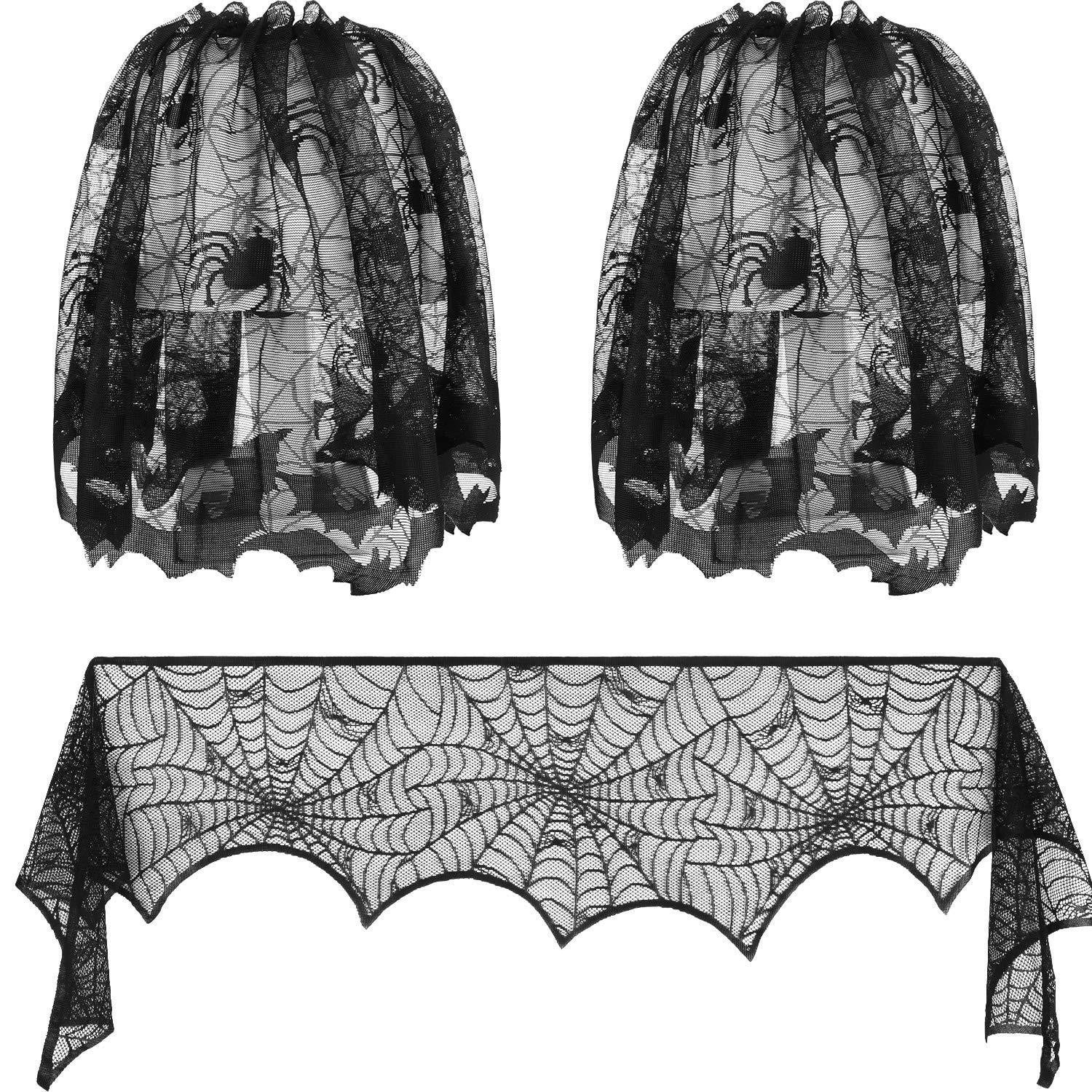 Dengmore Halloween Lace Black Spiderweb Tablecloth Black Lace Bats Spider Party Table Decor ...