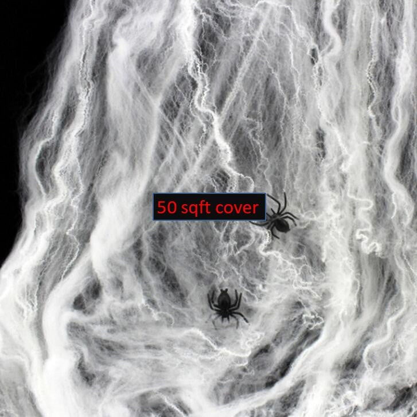 Dengmore Halloween White Spider Webs with Spider 50 Sqft Decor Stretchy ...
