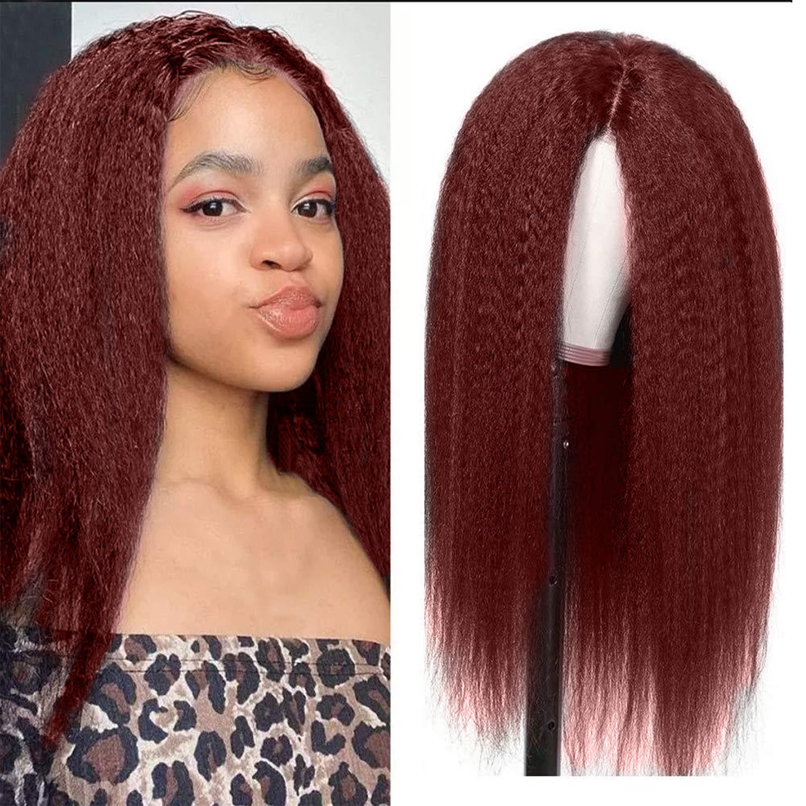 Dengmore Red Long Curly Wigs for Women Middle Part Fluffy Curls Women's ...