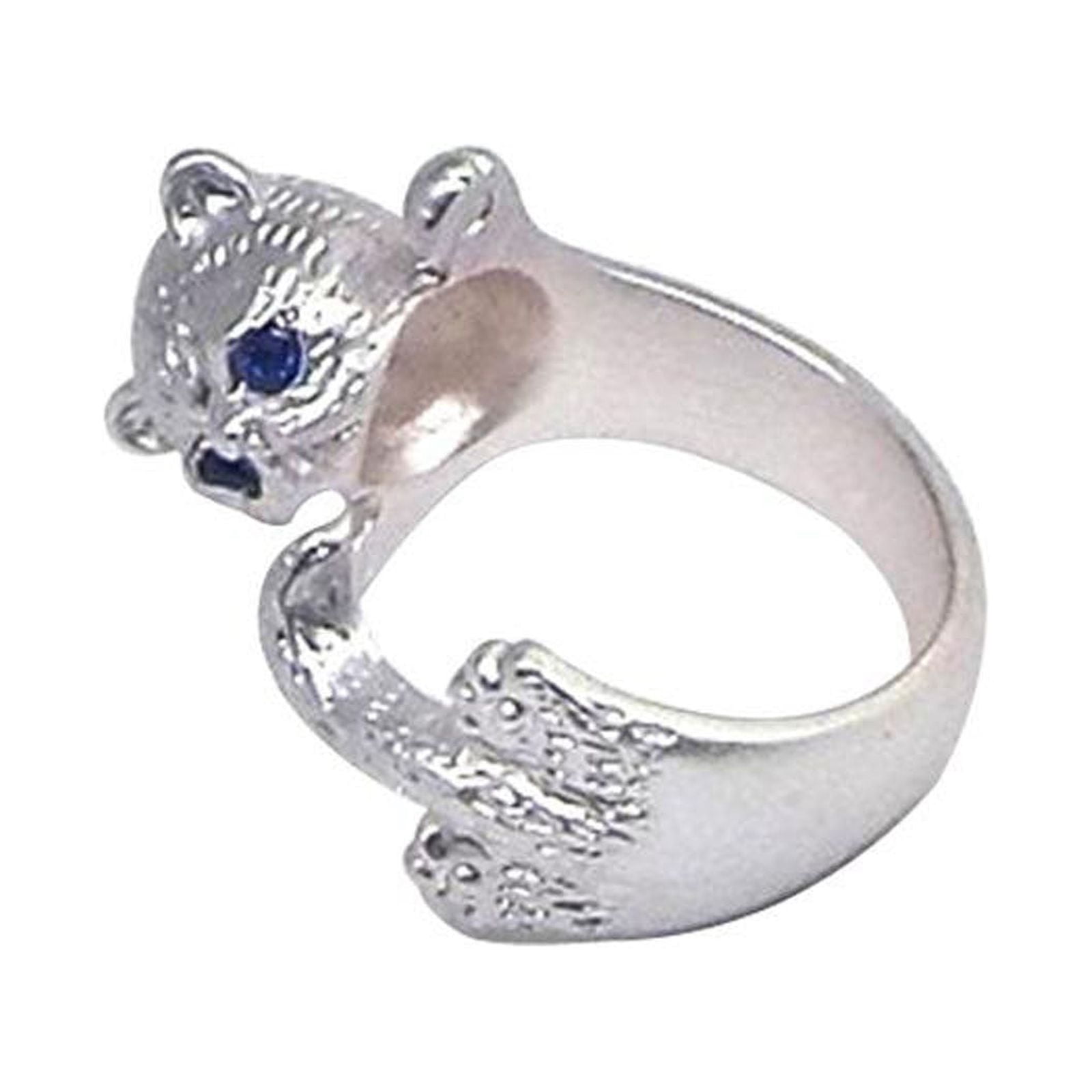 Dengmore Ring Big Blue Eyes Cat Ring Cute Cat Ring Female Open Cat Paw ...