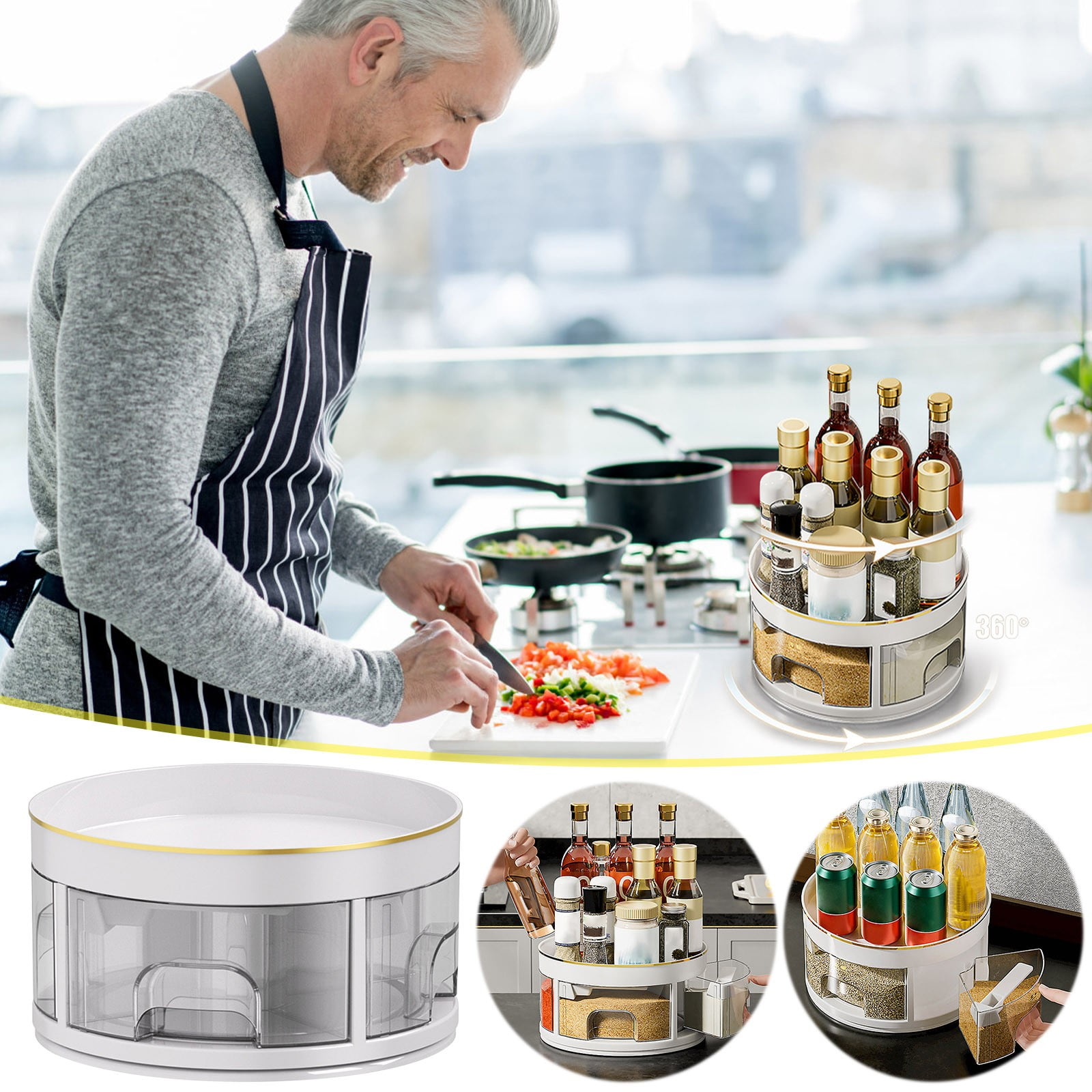 Dengmore Rotating Spice Rack Double Layer Spice Organizer Kitchen Countertop Spice Storage for ...