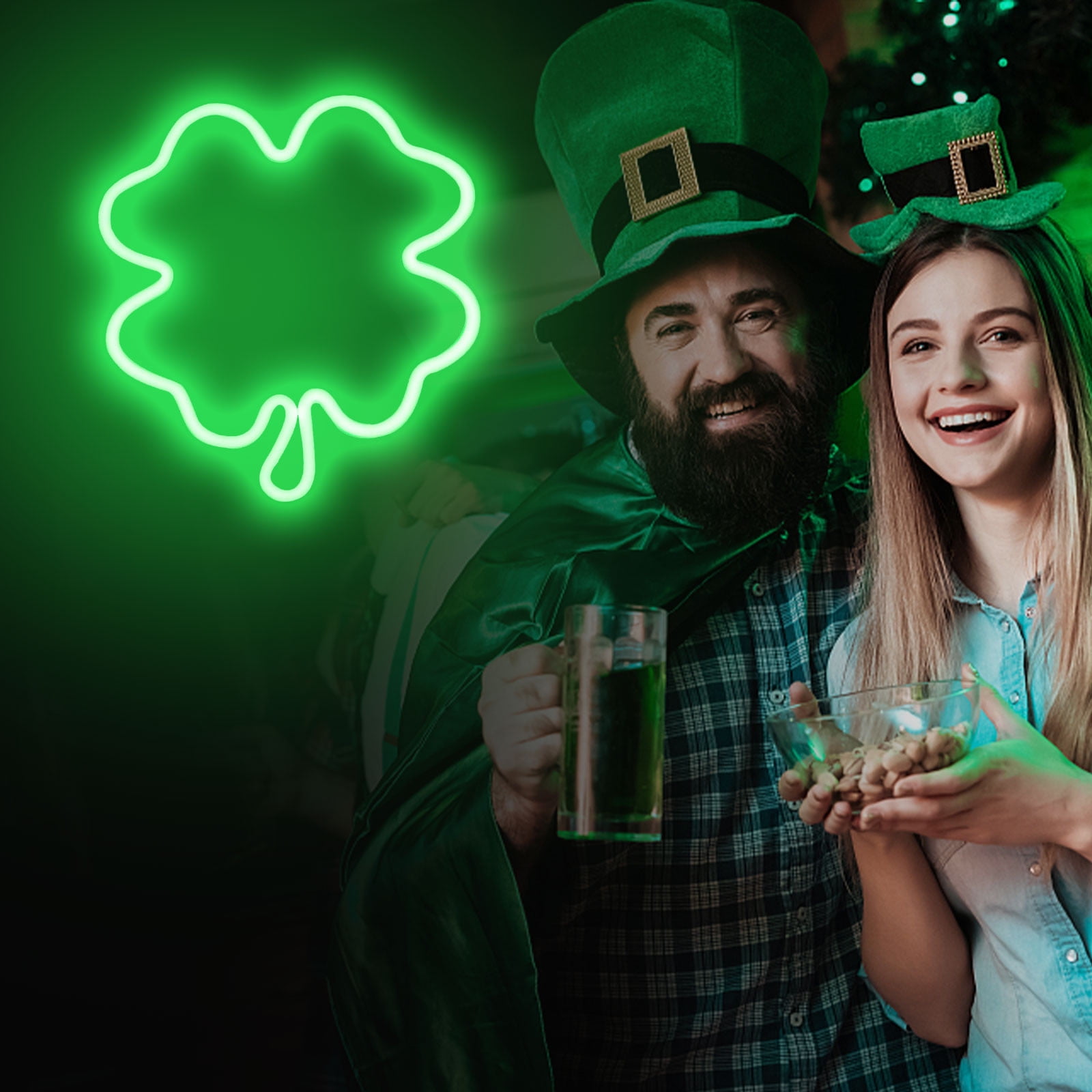 Dengmore St. Patrick's Day Neon Lights LED Lighted 4 Leaf Clover Window ...