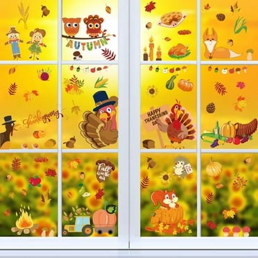 12 Sheets of Thanksgiving Window Stickers, Seasonal Fall Turkey Decals ...