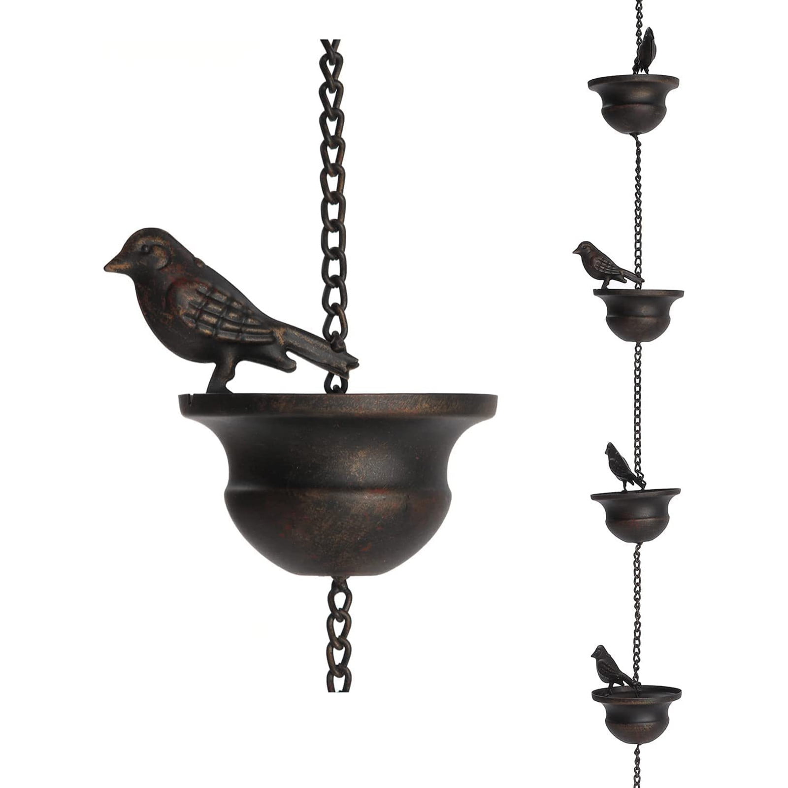 FFENYAN Mobile Birds On Cups Rain Chain, 8FT Outdoor Decoration ...