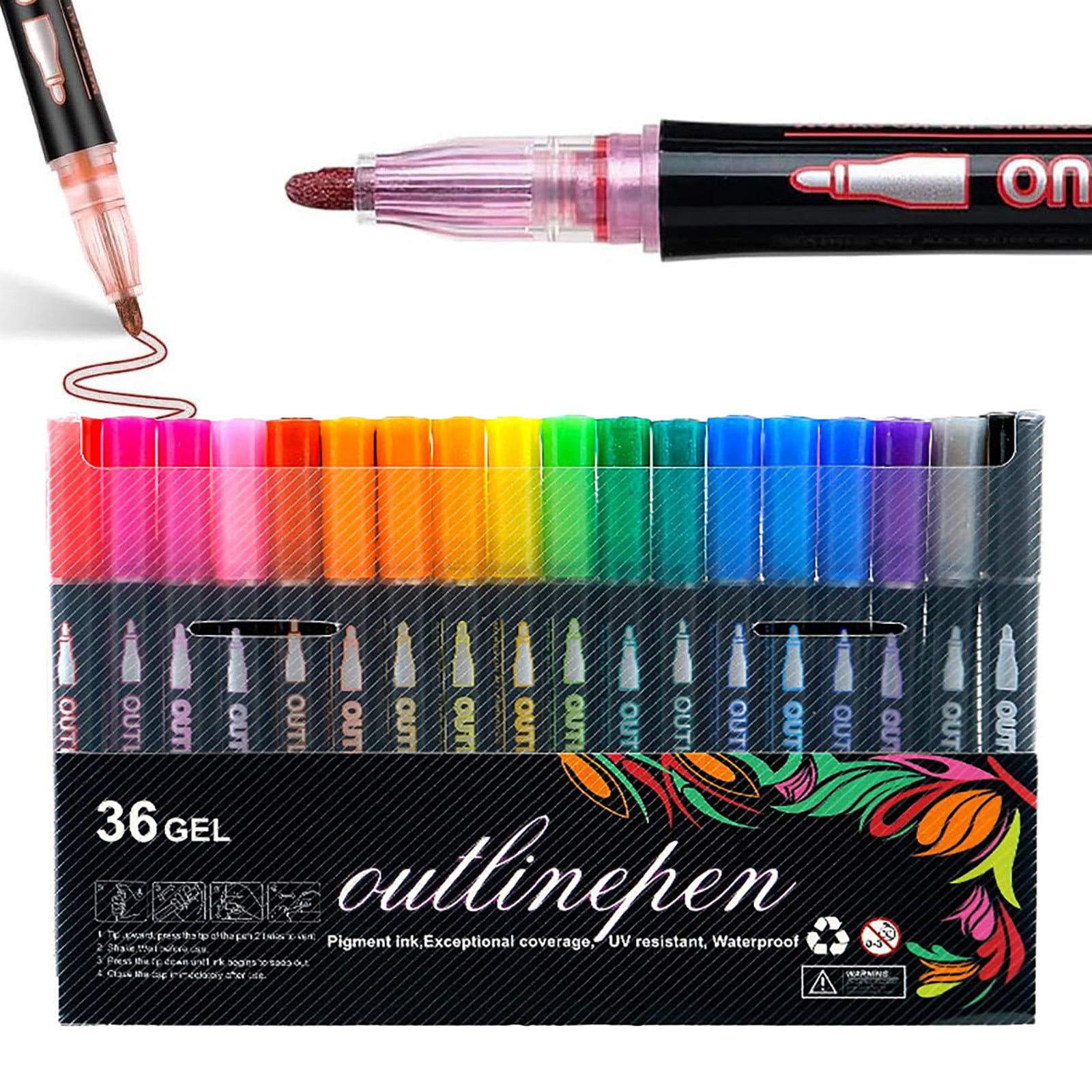 Denhf 36Pcs Double Line Outline Markers, 36 Colors Self-Outline ...