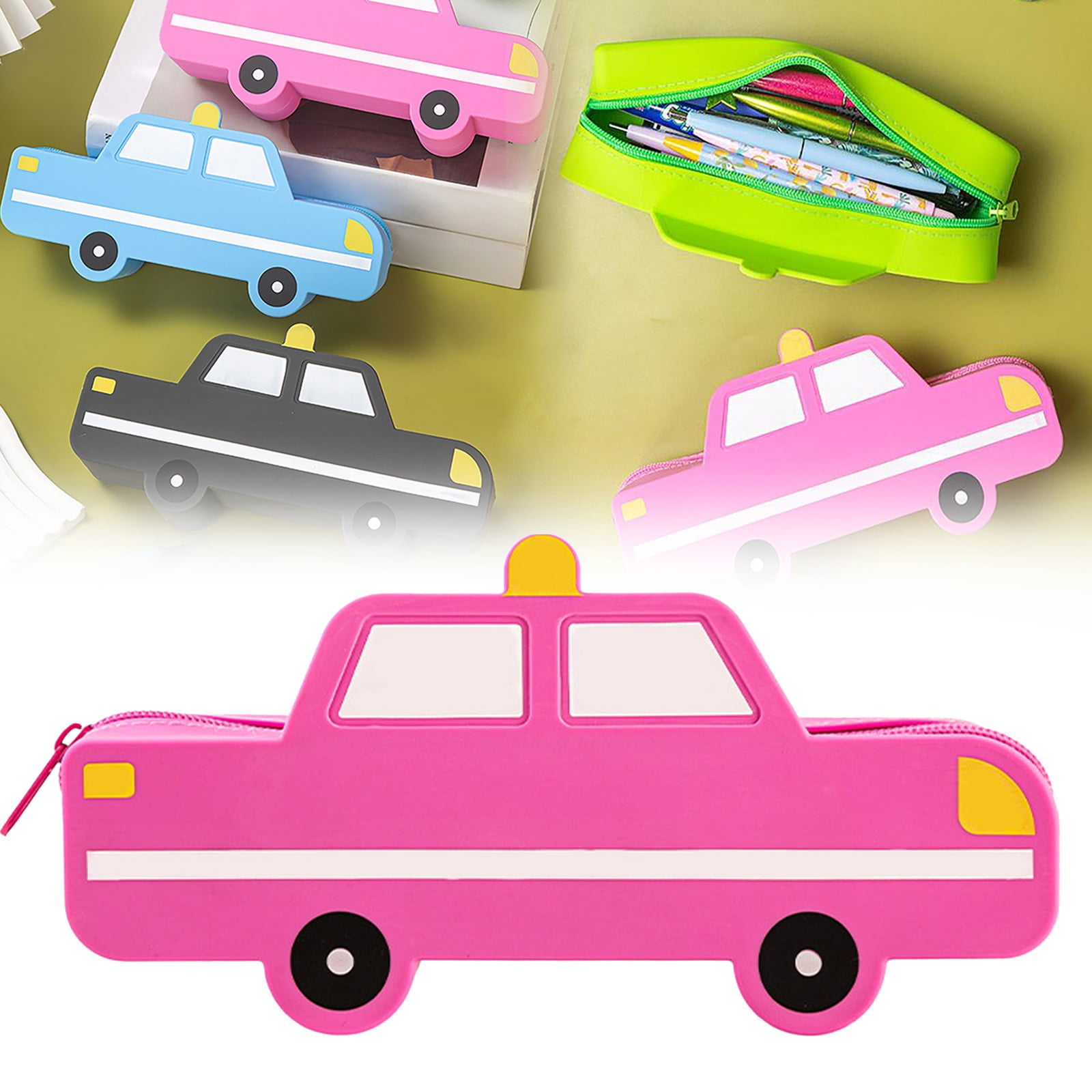 Denhf Cartoon Car Shaped Pencil Case, Novelty Silicone Zipper Pencil ...