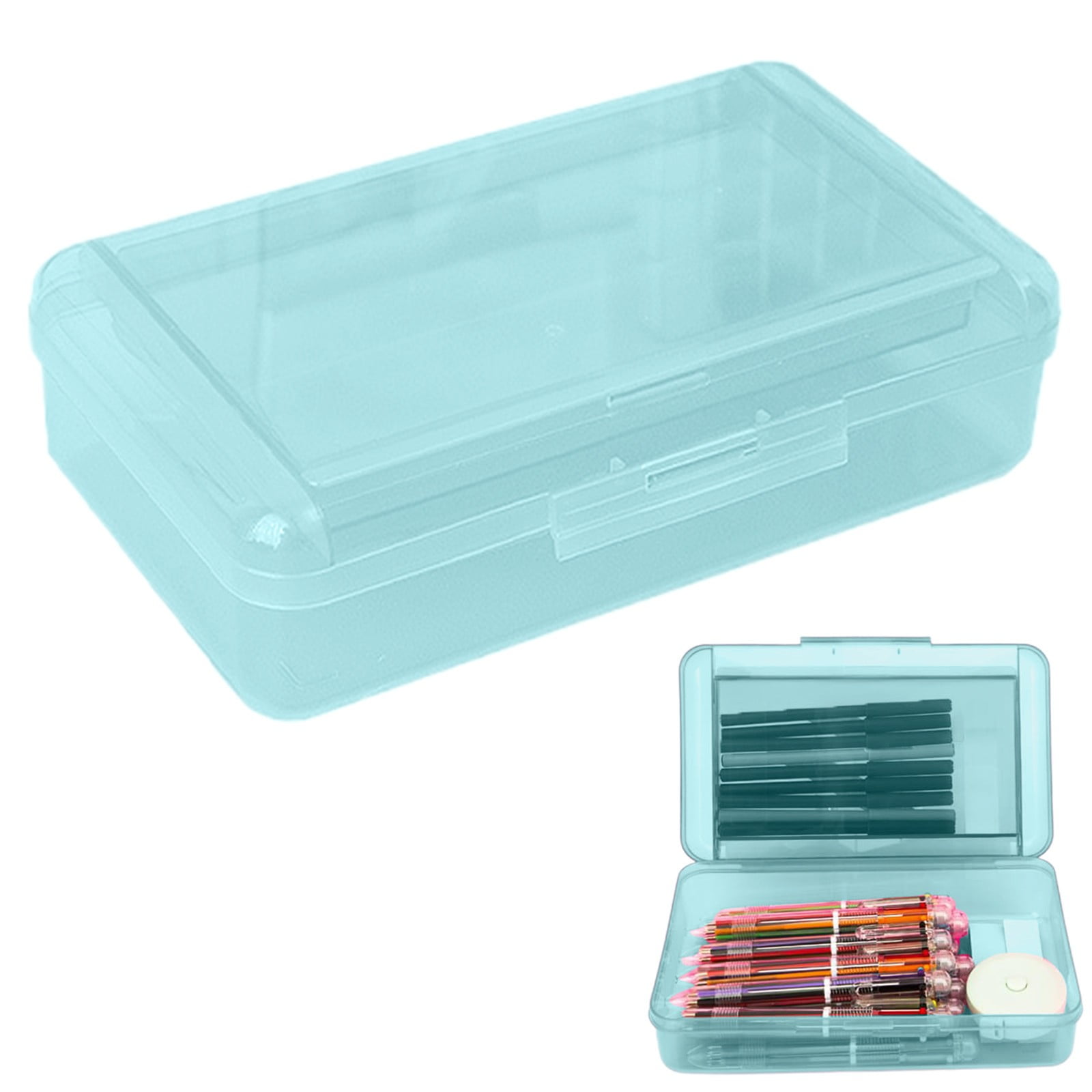 Denhf Double Layer Clear Pencil Box, Large Capacity Hard Pencil Case ...