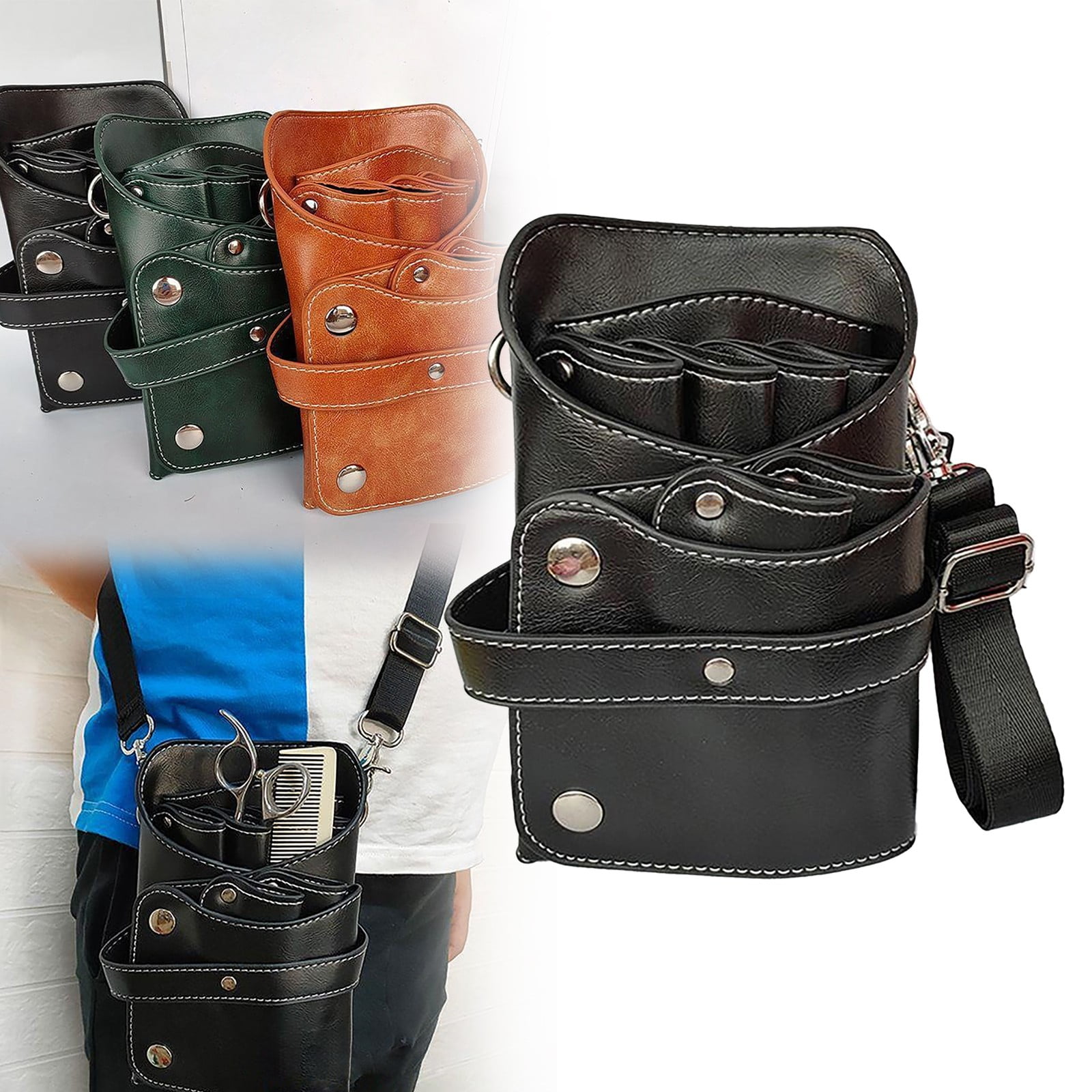 Denhf Hairdresser Scissor Bag, Faux Leather Salon Bag, Professional Hairdressing Tools Storage ...