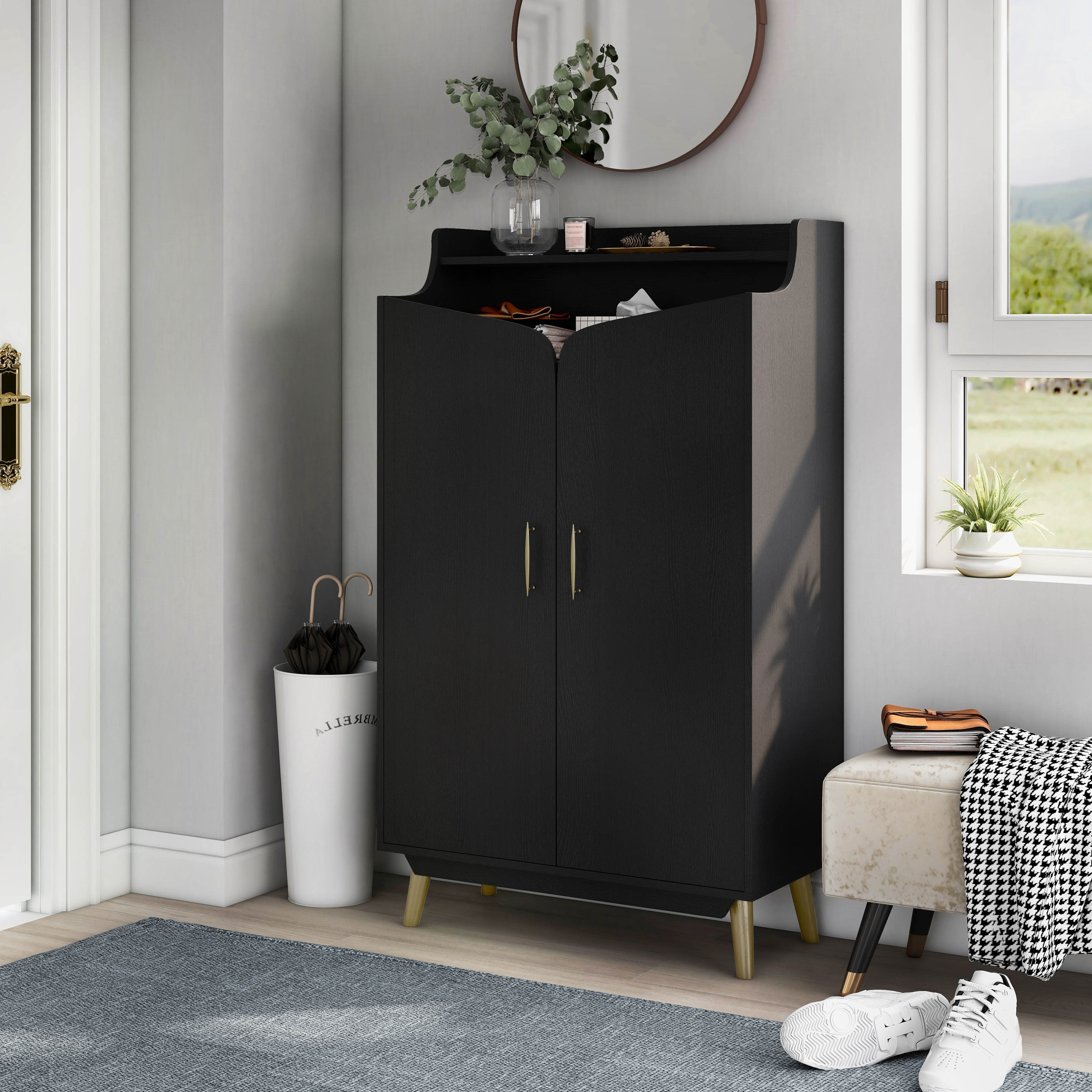 Denhour DH BASIC Chic Mid-Century Modern Black with Gold 15-Pair Double ...