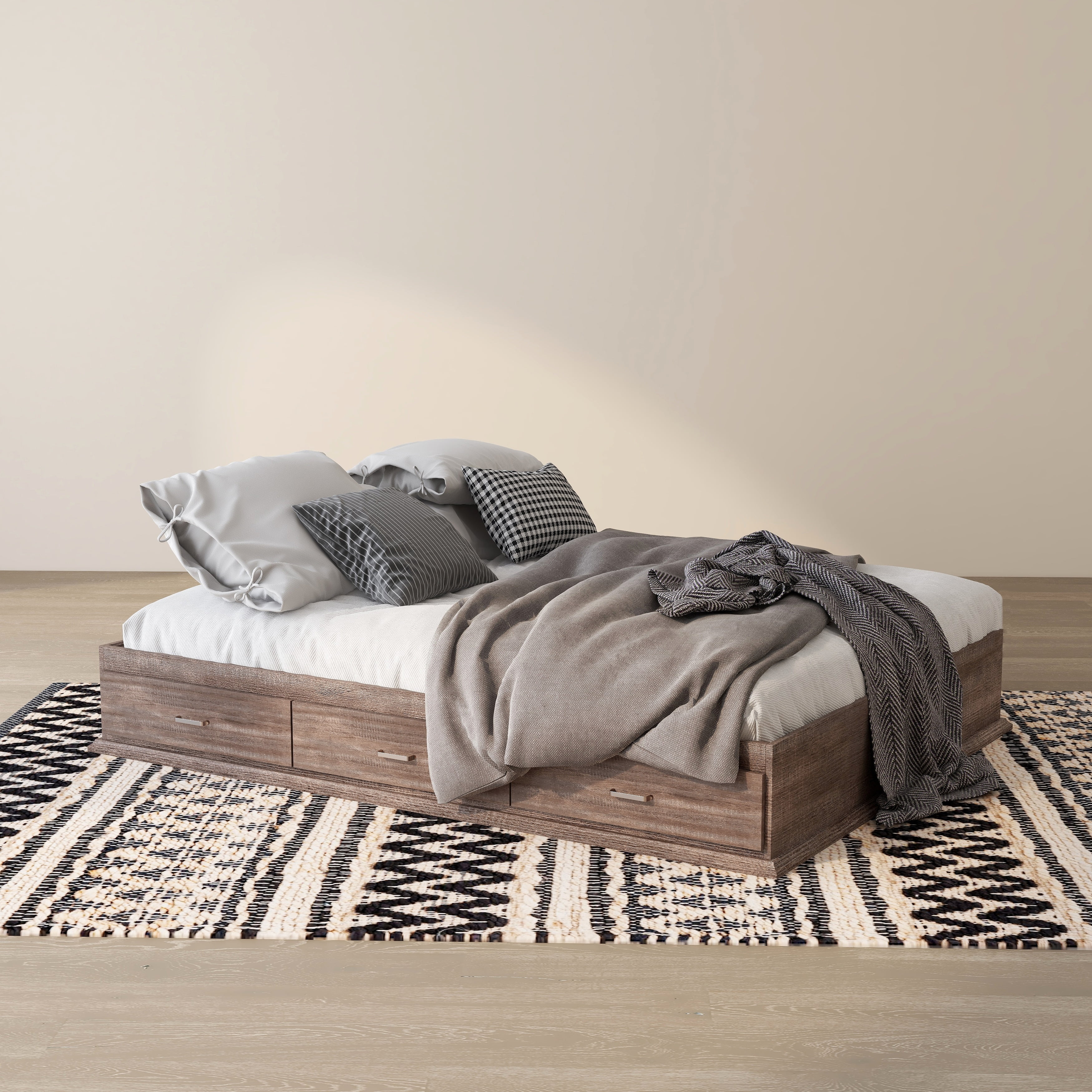 Denhour DH BASIC Contemporary 3-Drawer Storage Platform Bed by Walnut ...