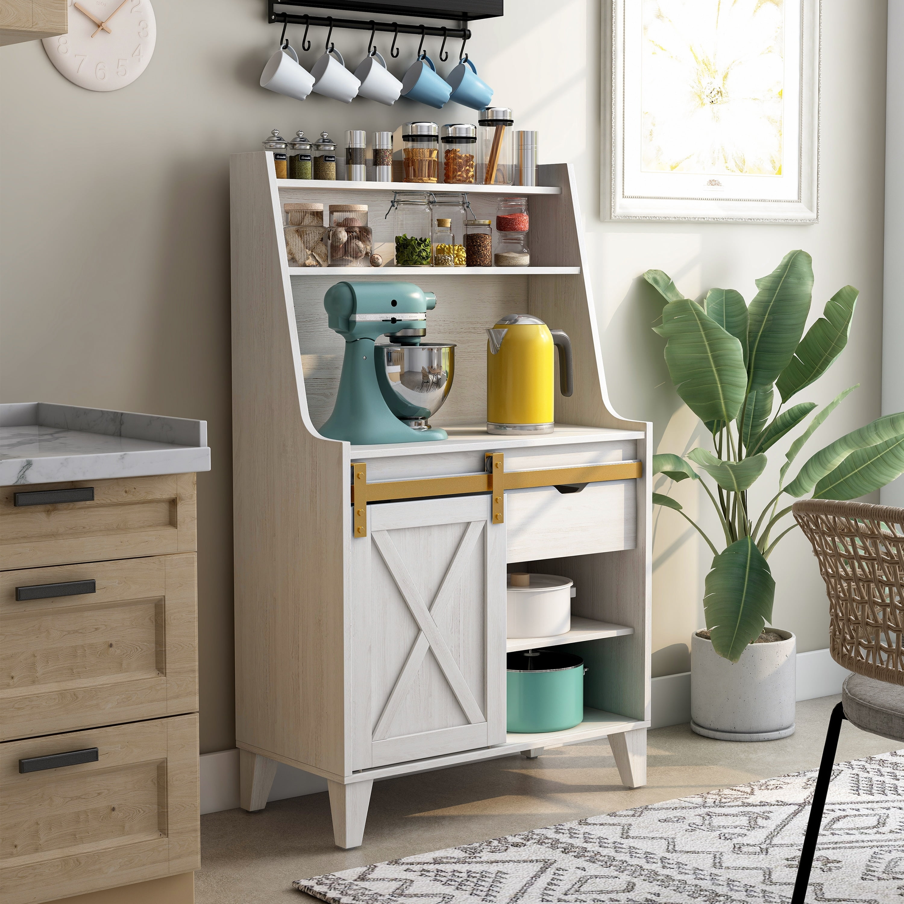 Denhour DH BASIC Farmhouse White Oak 6-Shelf Baker's Rack by - Walmart.com