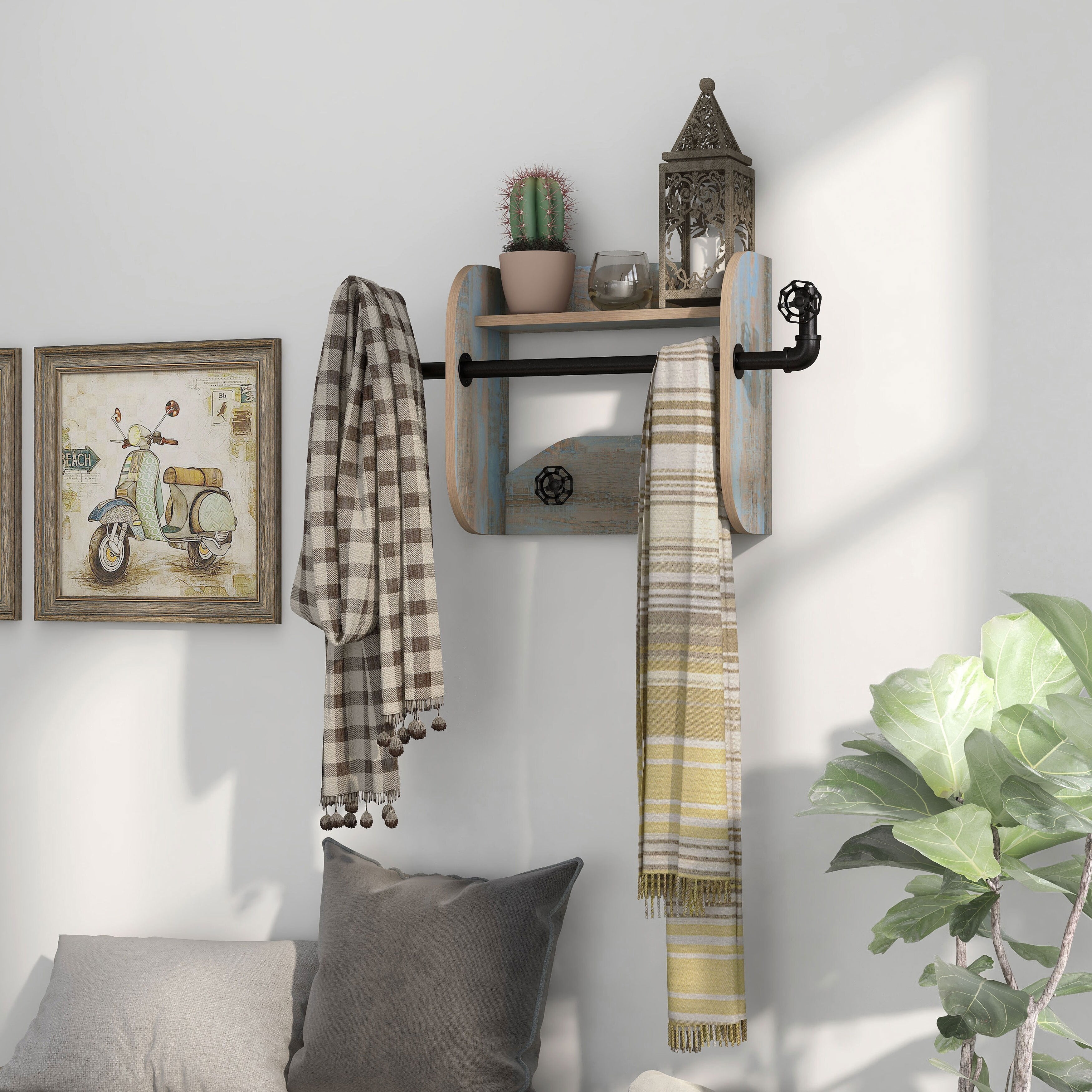 Denhour DH BASIC Industrial 27-inch Metal 1-Tier Wall Mounted Coat Rack ...