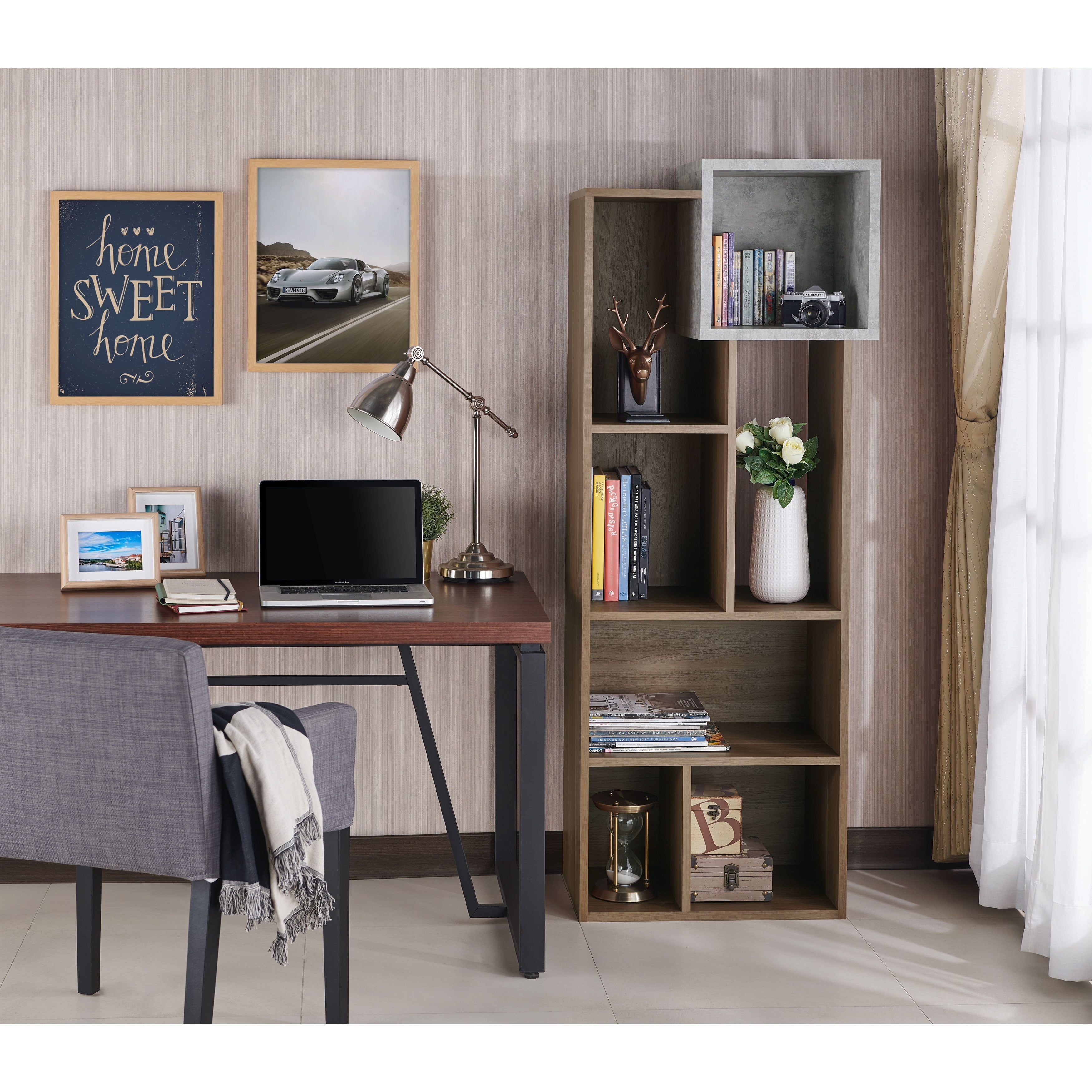 Denhour DH BASIC Industrial Walnut Two-tone 7-Shelf Bookcase by ...