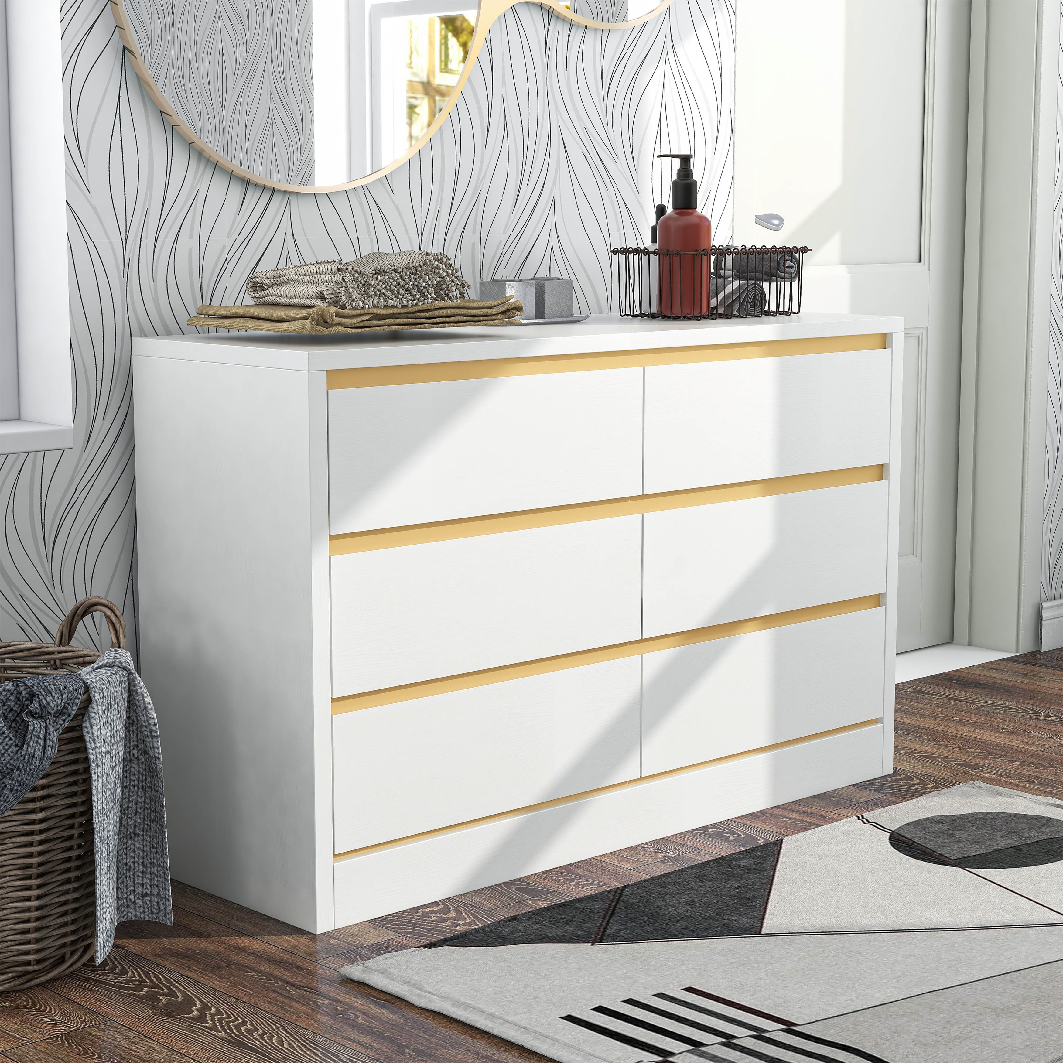 Denhour DH BASIC Mod Modern White 47-inch Wide 6-Drawer Double Dresser ...