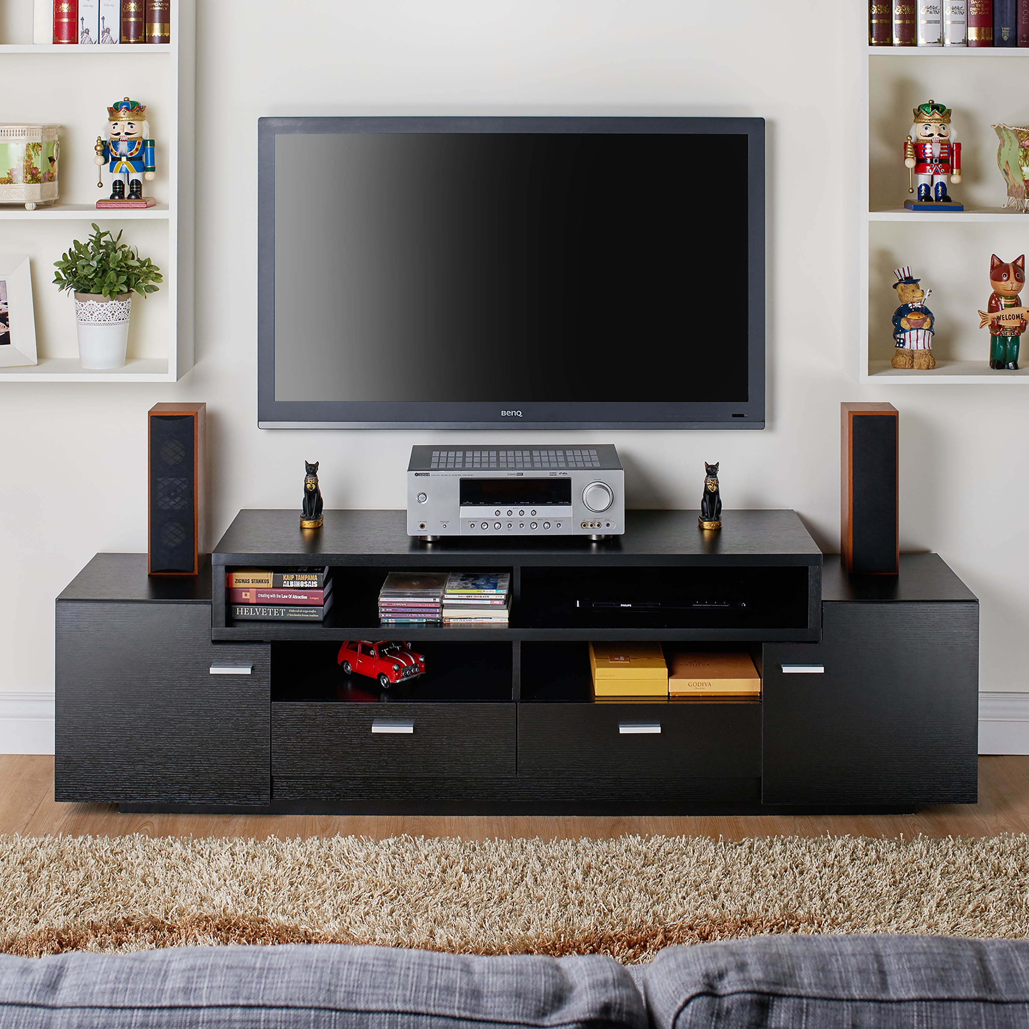 Denhour DH BASIC Modern 72" Wide Storage Entertainment Center by Black ...