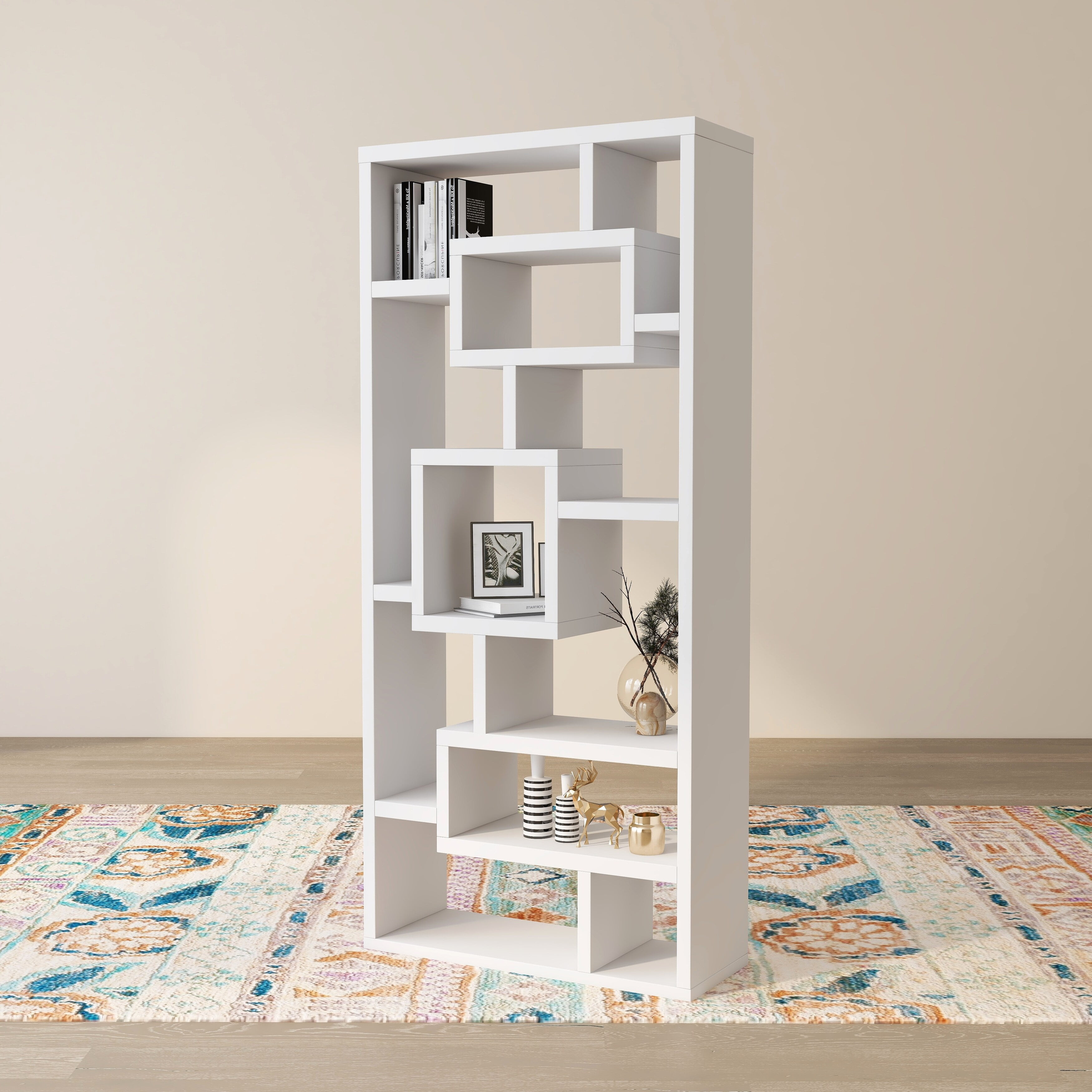 Denhour DH BASIC Modern Geometric 11-Shelf Open-Back Bookcase by ...
