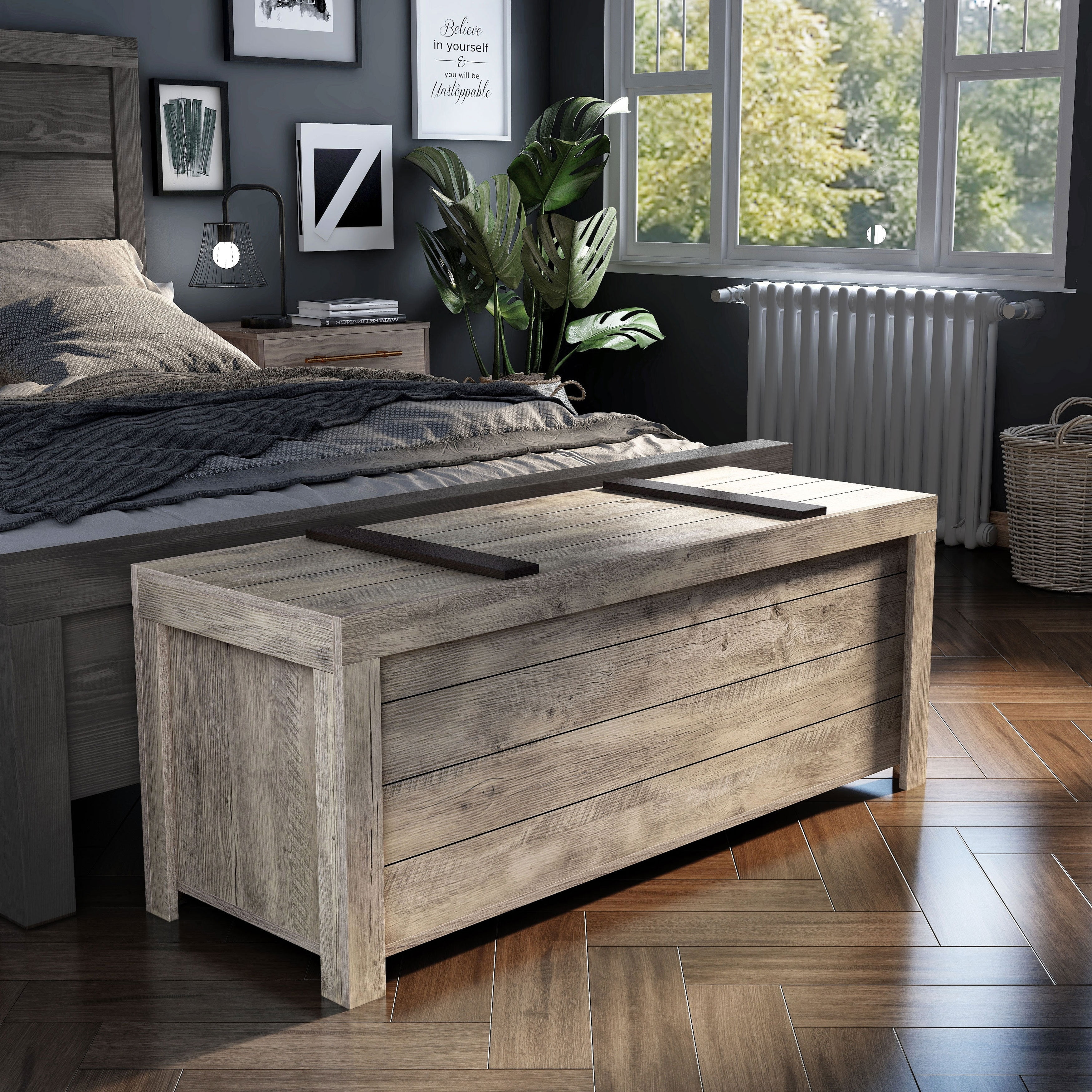 Denhour DH BASIC Rustic Weathered Oak Storage Bench by - Walmart.com