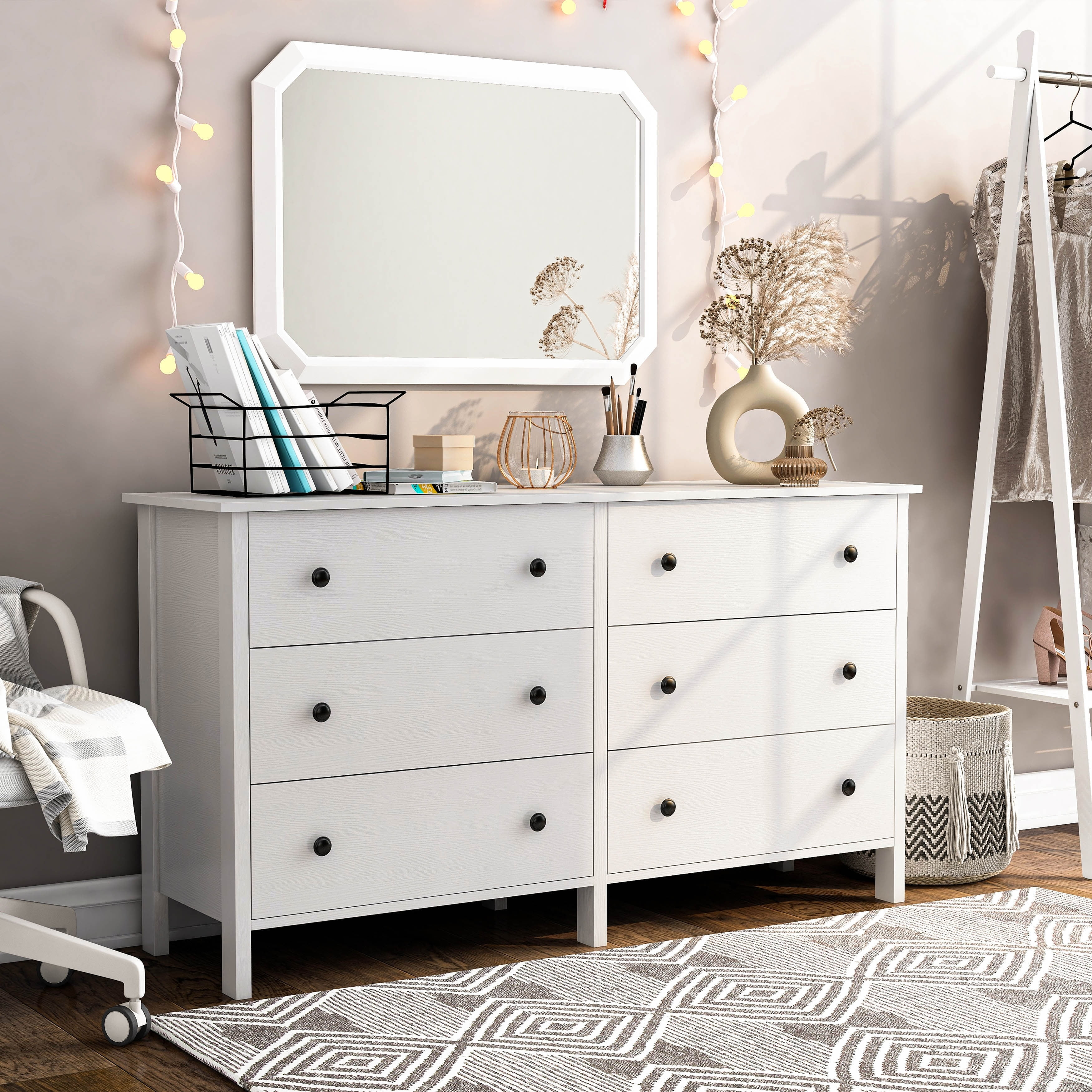 Denhour DH BASIC 6-Drawer Youth Dresser, 53-inch Wide, Neutral White ...