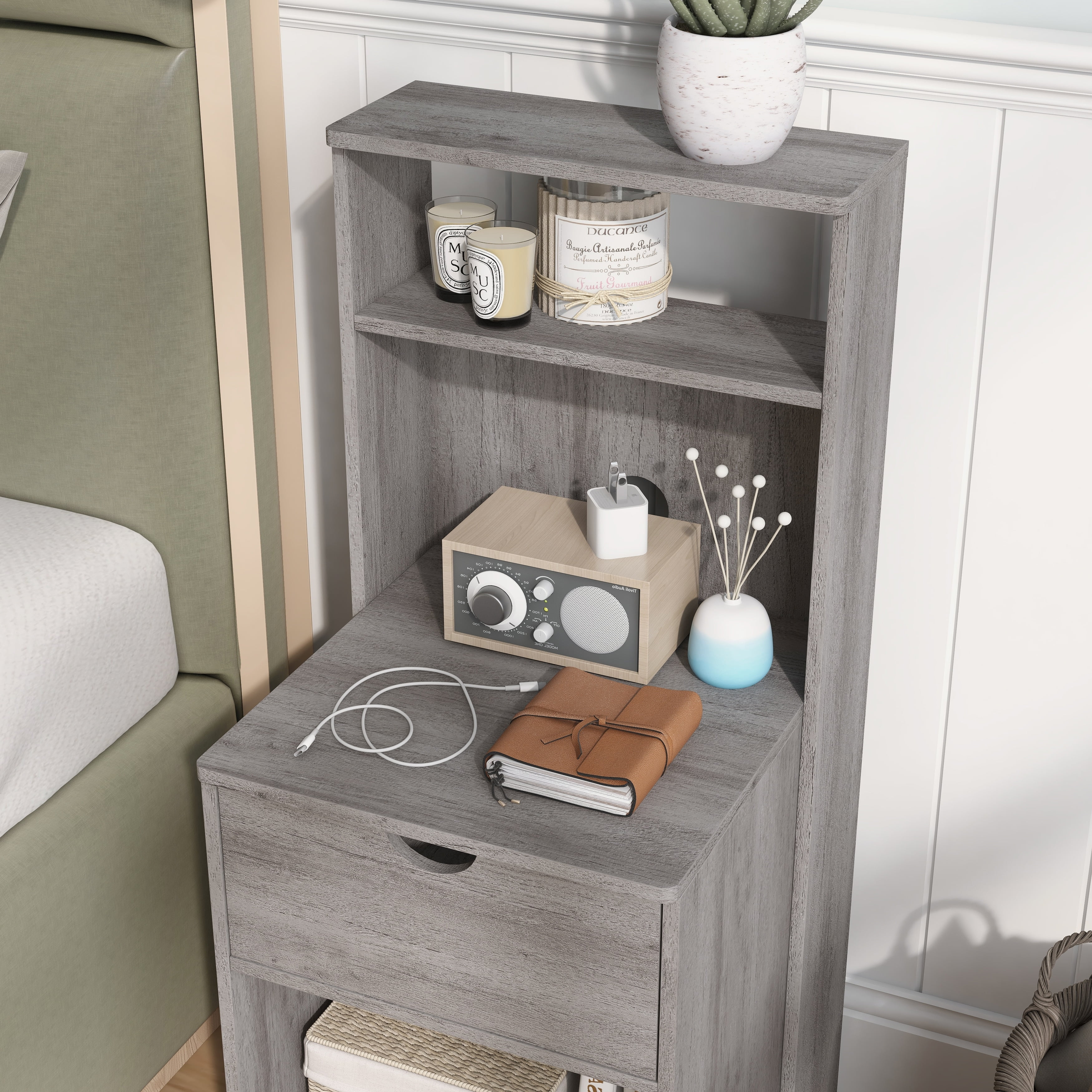 Denhour DH BASIC Transitional Compact 3-Shelf Single-Drawer Nightstand ...