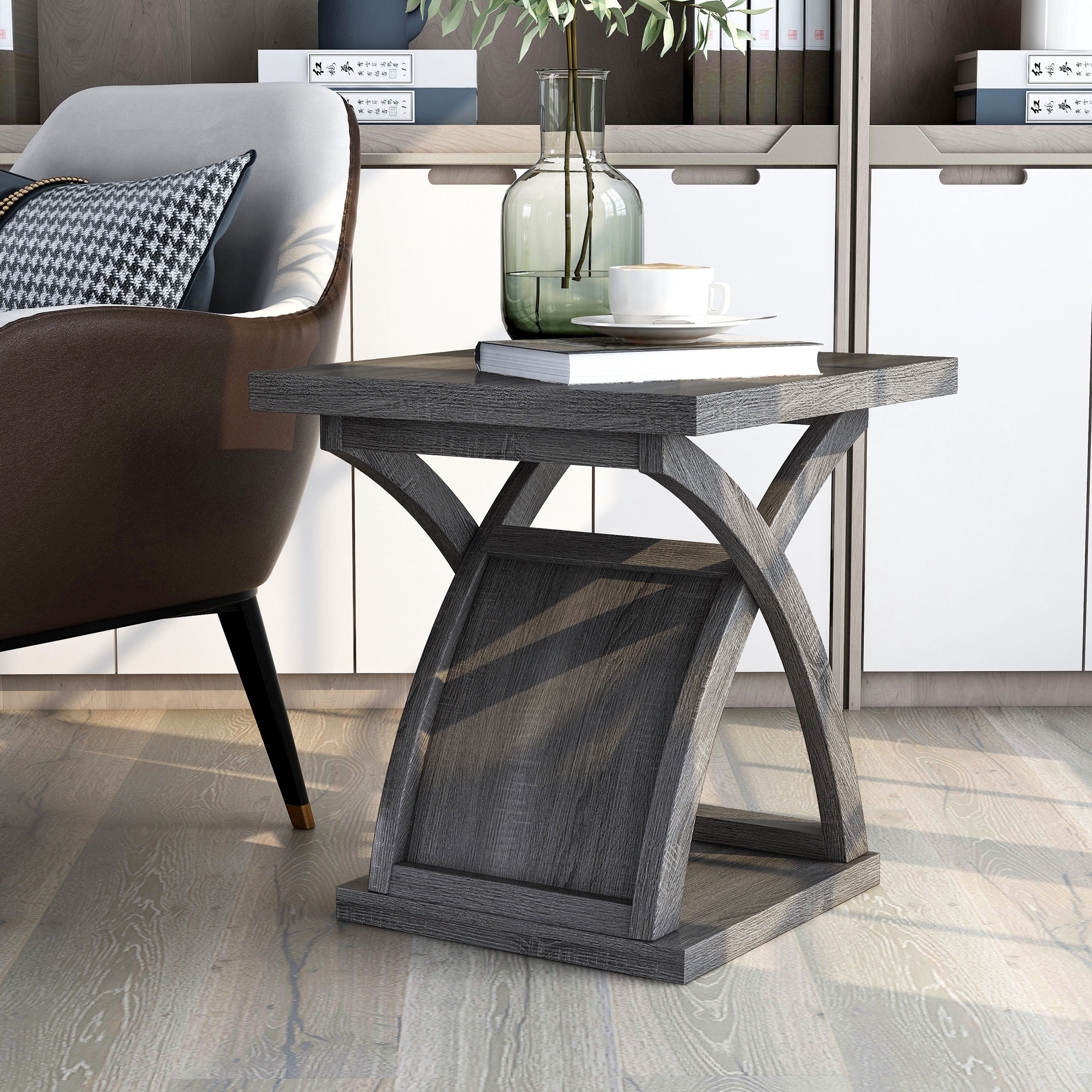 Denhour DH BASIC Transitional Distressed Grey 22-inch 1-Shelf End Table ...
