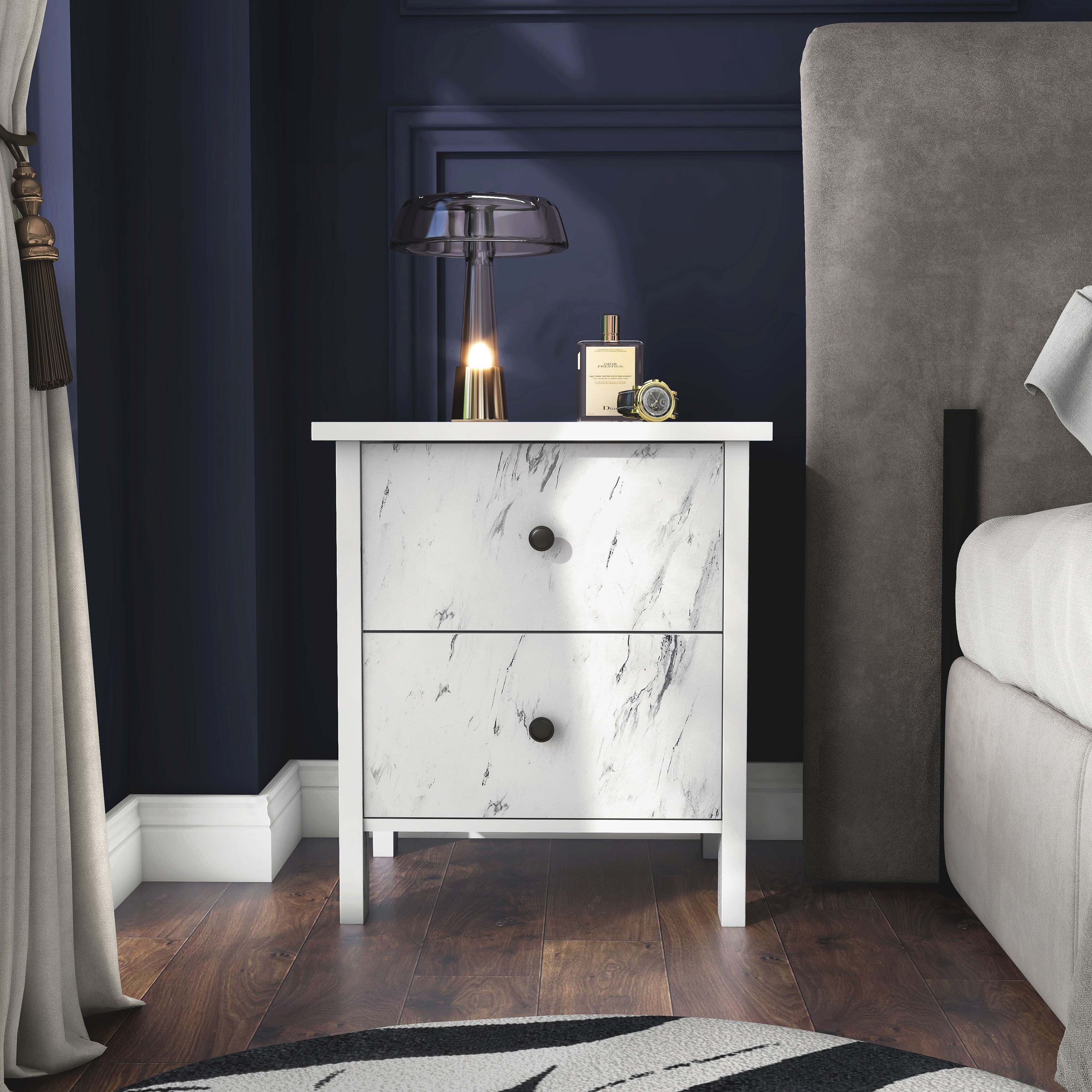 Denhour DH BASIC Transitional Neutral Finish 2-Drawer Nightstand by ...