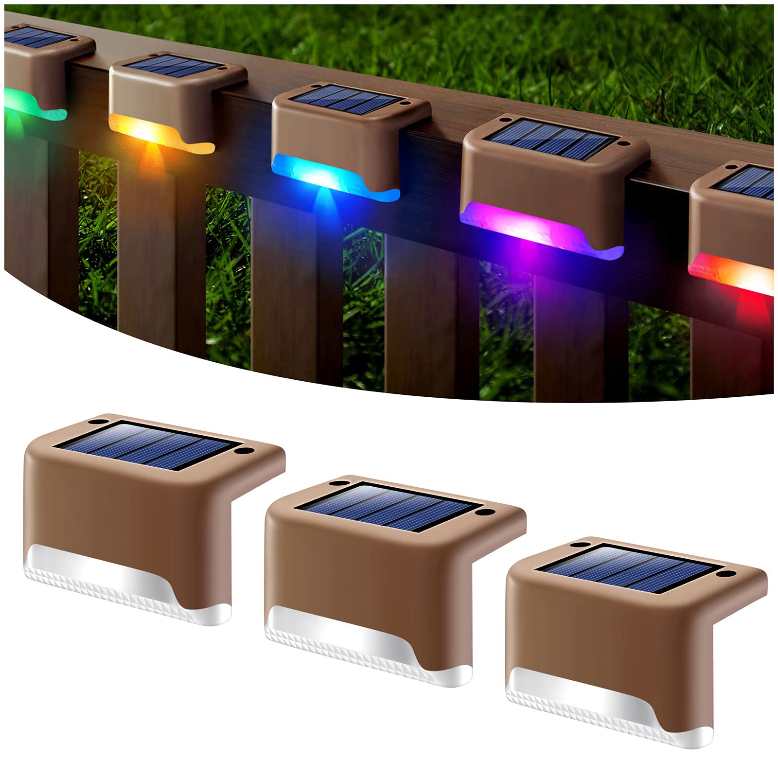 DenicMic Solar Deck Lights Outdoor, 3 Pack Solar Step Lights Waterproof ...