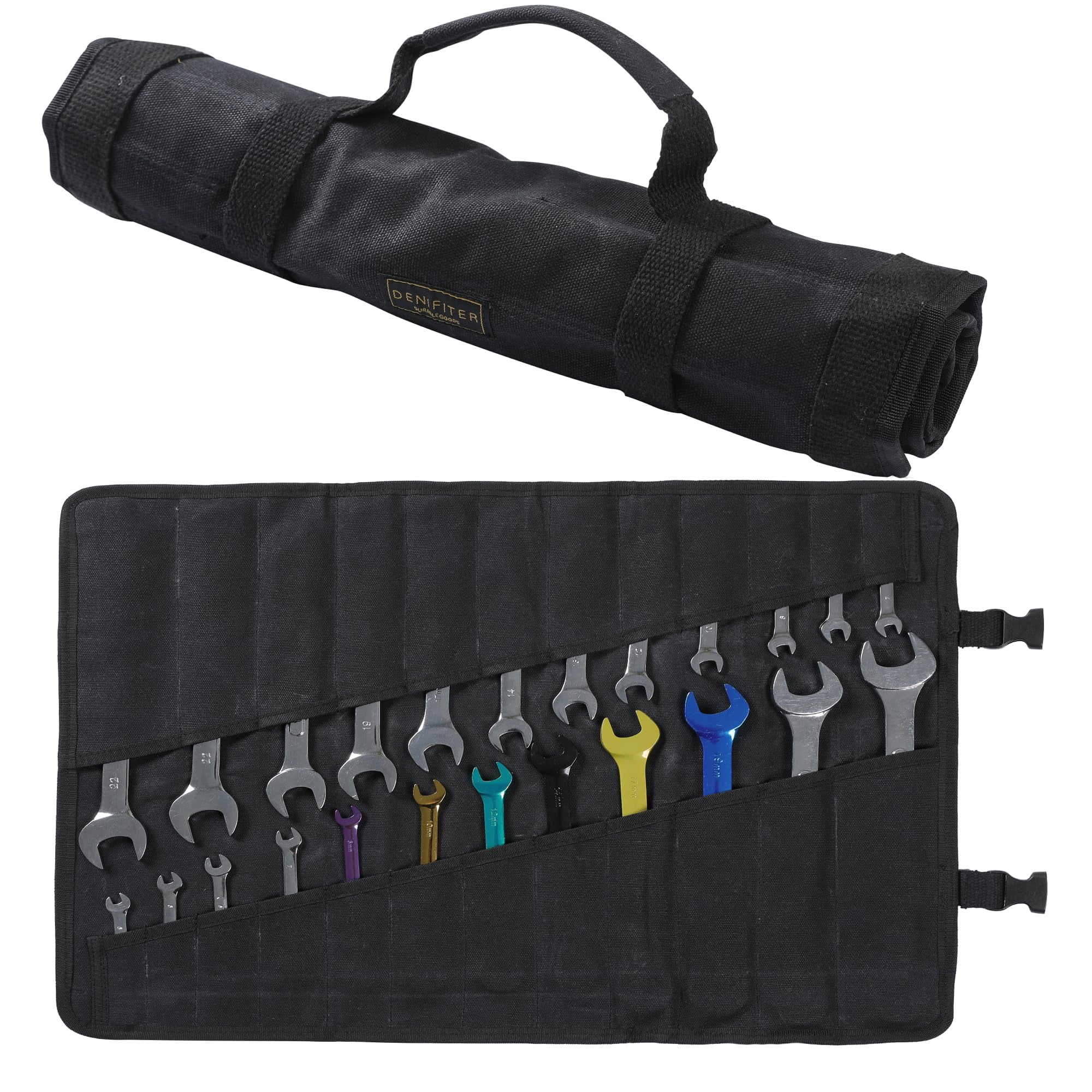 Denifiter Wrench Roll, Heavy Duty 16oz Waxed Canvas Large Wrench Roll ...