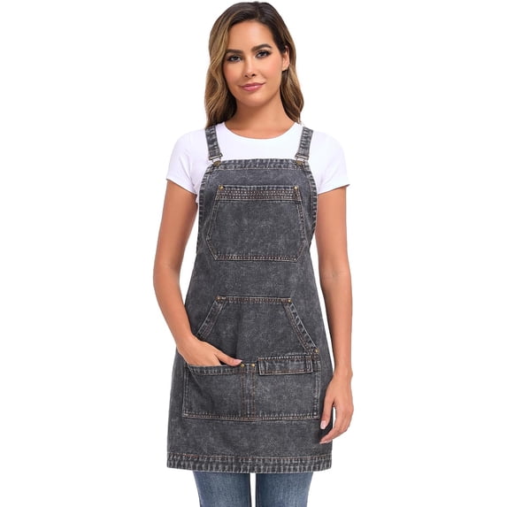 Denim Apron with Pockets, Cross Back Apron for Men Women, Jean Work ...