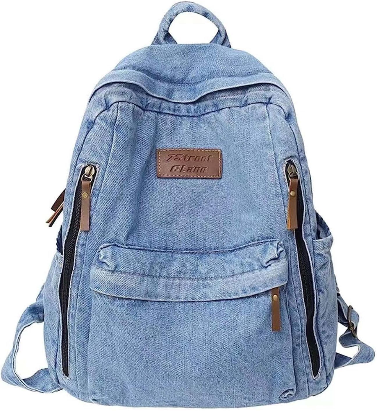 Denim Backpack for Women Men Vintage Grunge Backpack Blue Jeans Laptop ...