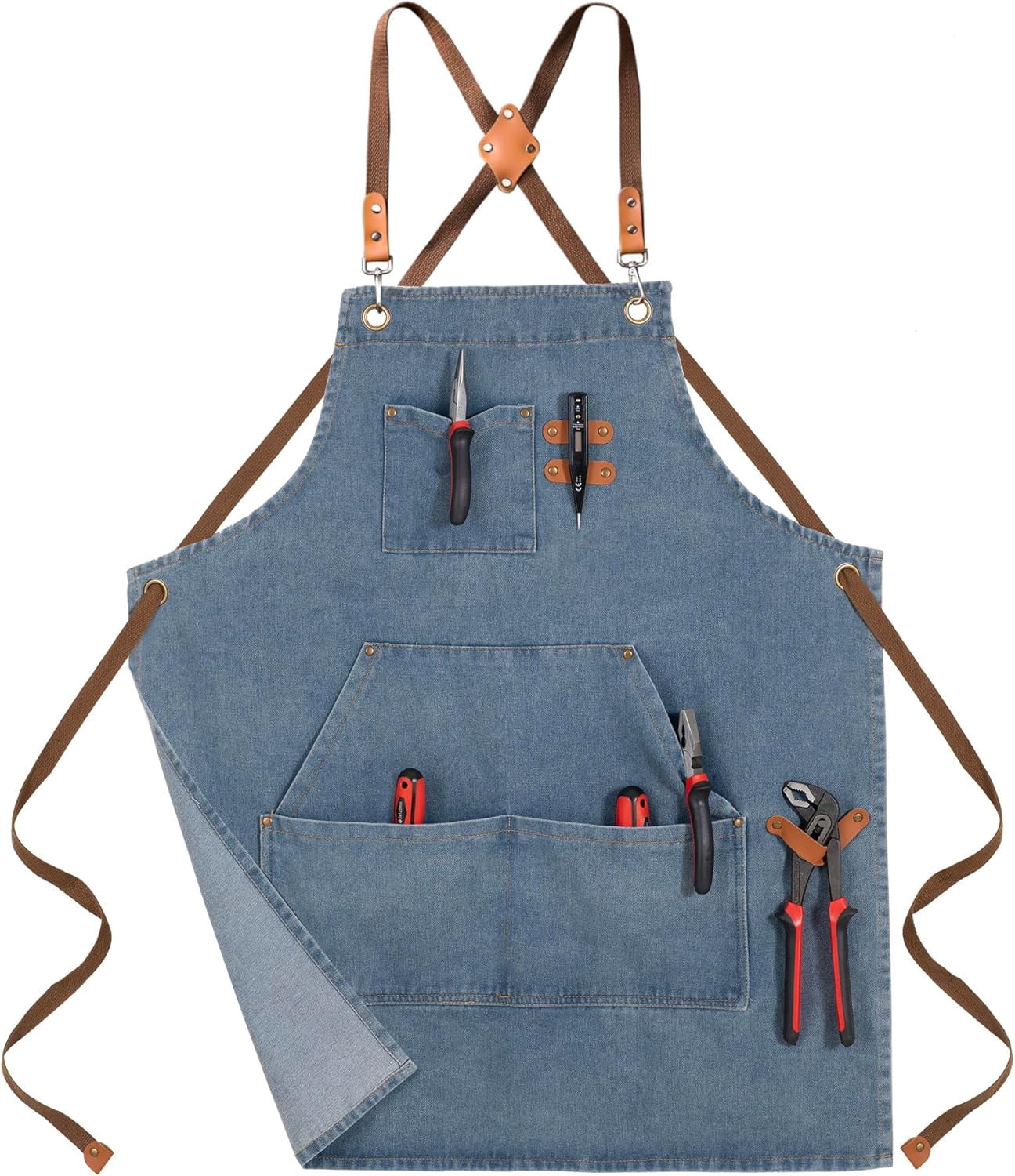 Denim Bbq Apron for Men Women with Pockets Adjustable Cross Back Chef ...