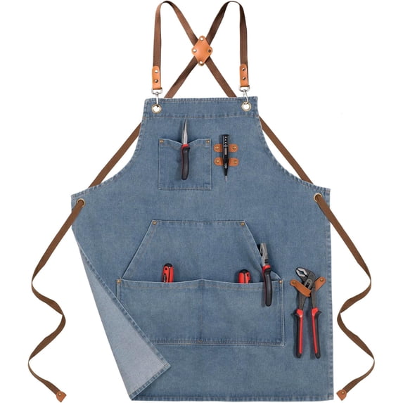 Denim Bbq Apron for Men Women with Pockets Adjustable Cross Back Chef ...