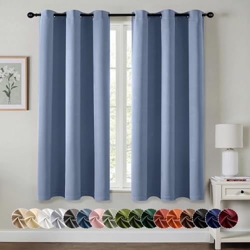 Denim Blue Blackout Curtains for Bedroom Living Room 63 Inches Long 2 ...