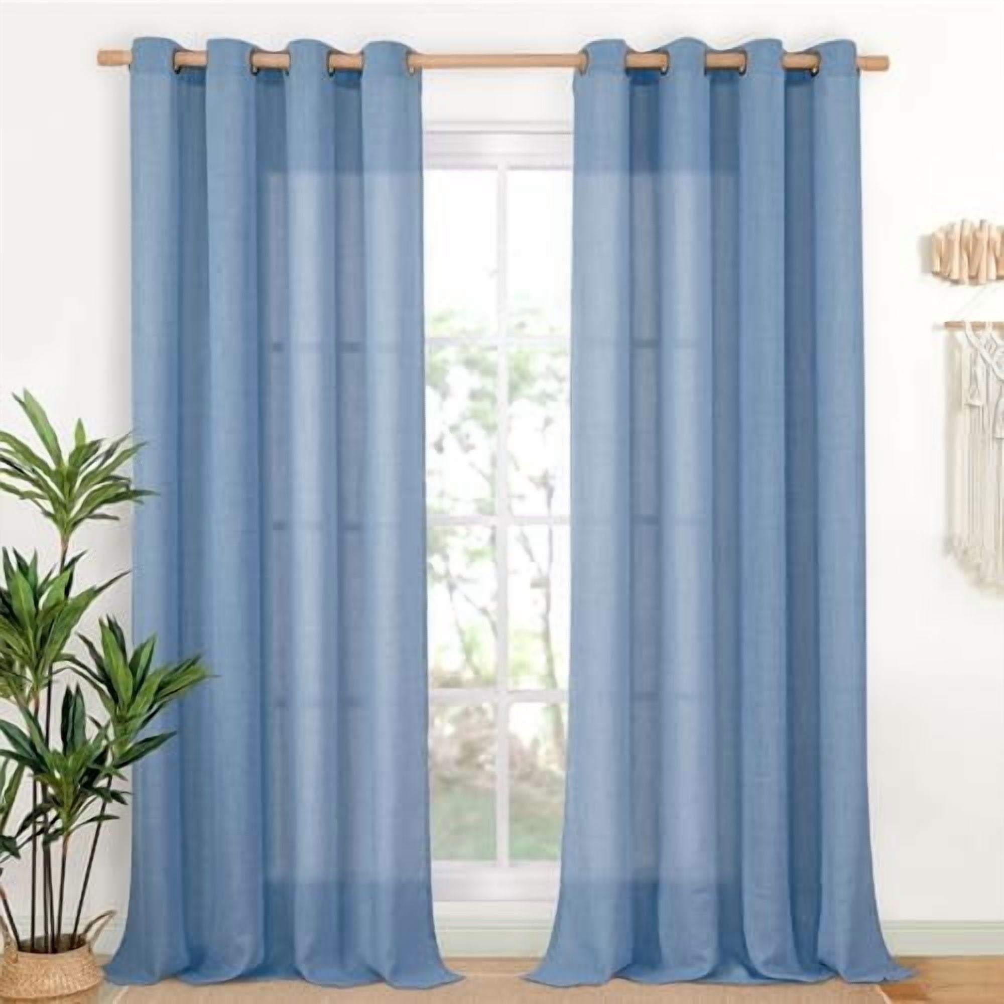 Denim Blue Linen Curtains 90 Inch Length for Living Room, Light ...