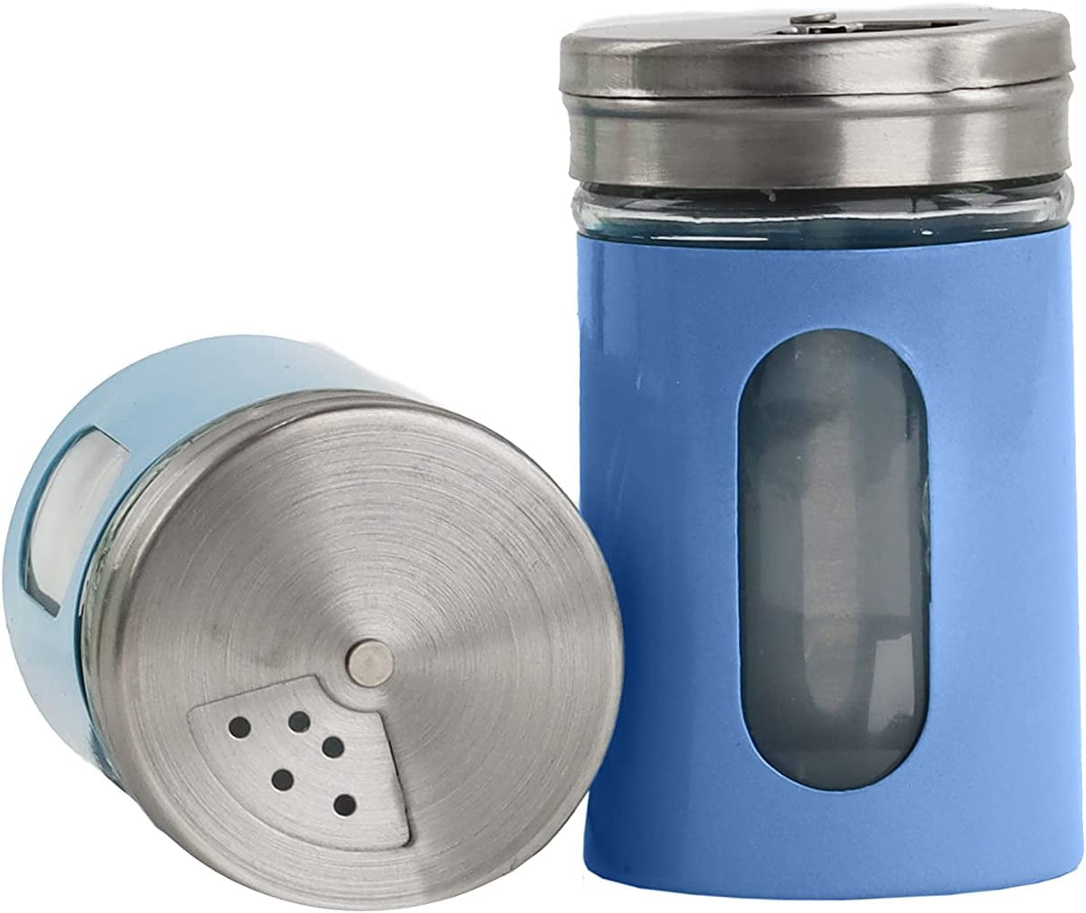 Denim Blue Salt Pepper Shakers Retro Spice Jars Glass - Set of 2 ...