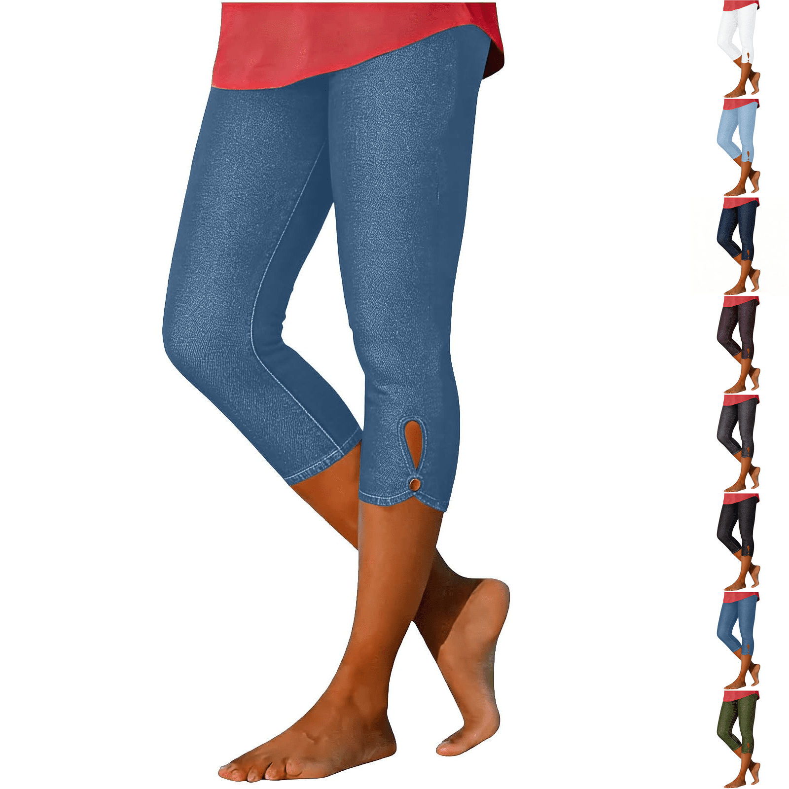 Denim Capris Leggings for Women Pull on Stretch Jean Capris Elastic ...