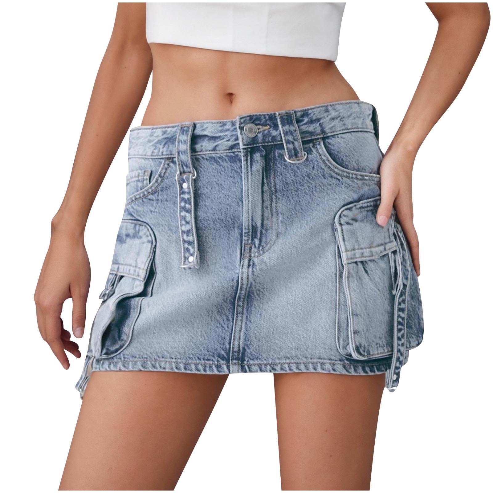 Denim Cargo Mini Skirt for Women High Waist Jean Skirt with Pockets ...