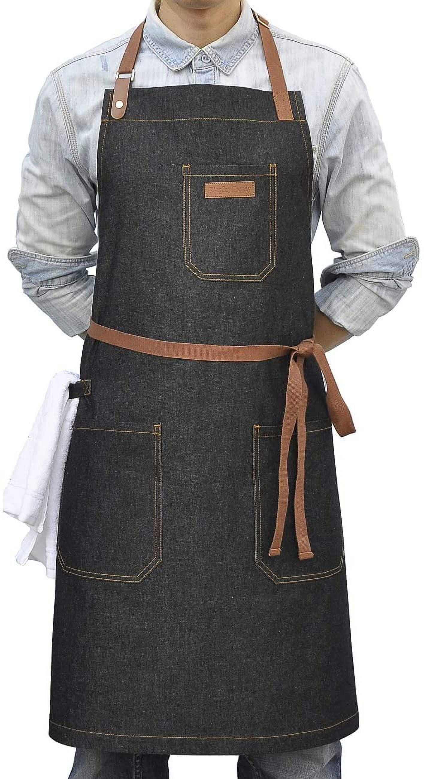 Denim Chef Apron with Pockets, Mens Womens Professional Kitchen Bib ...