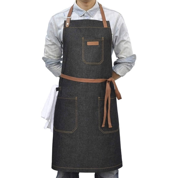 Denim Chef Apron with Pockets, Mens Womens Professional Kitchen Bib ...