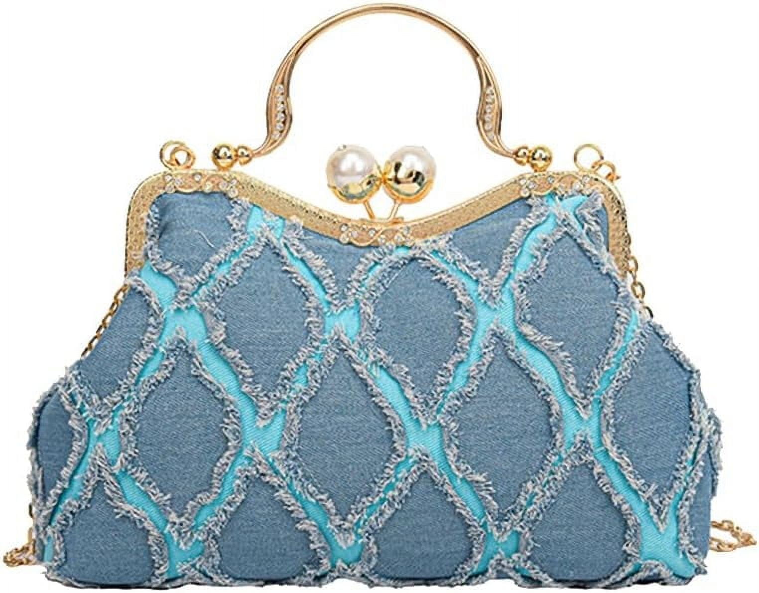 Denim Clutch Bag Women Quilted Evening Bag Bridal Wedding Purse Sparkly ...