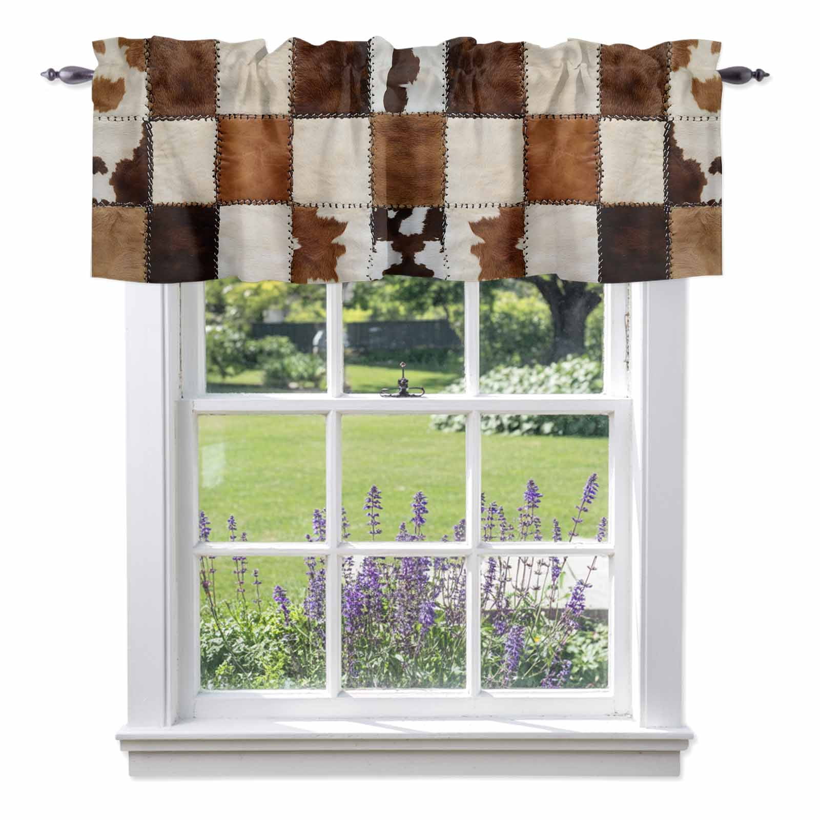 Denim Cow Kitchen Valances, Western Cowboy Vintage Stitching Rod Pocket ...