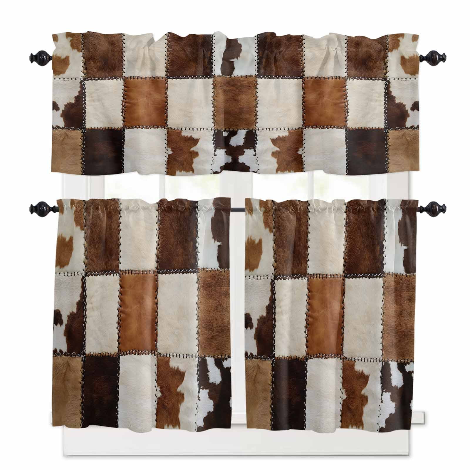 Denim Cow Window Curtains Valance Set of 3 Western Cowboy Vintage ...