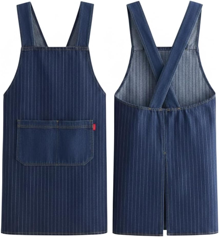 Denim Cross Back Apron for Adults, Adjustable Straps with Large Pocket ...