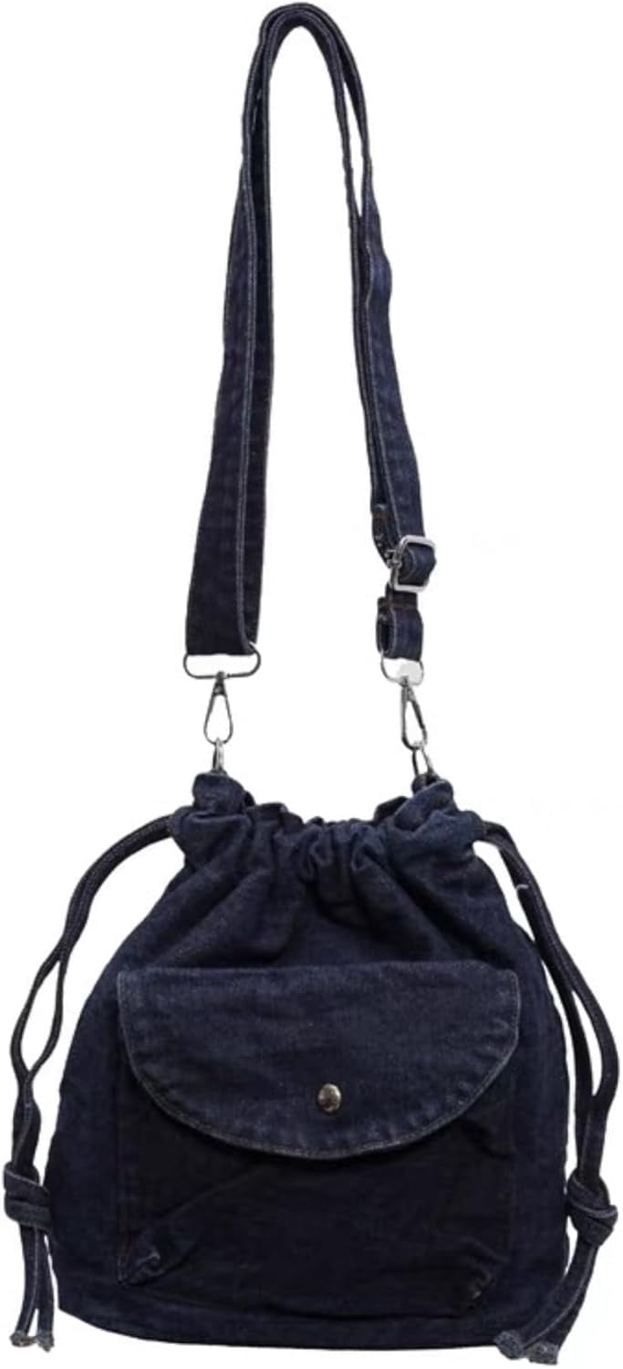 Denim Crossbody Bag Small Drawstring Phone Bag Casual Bucket Purse ...