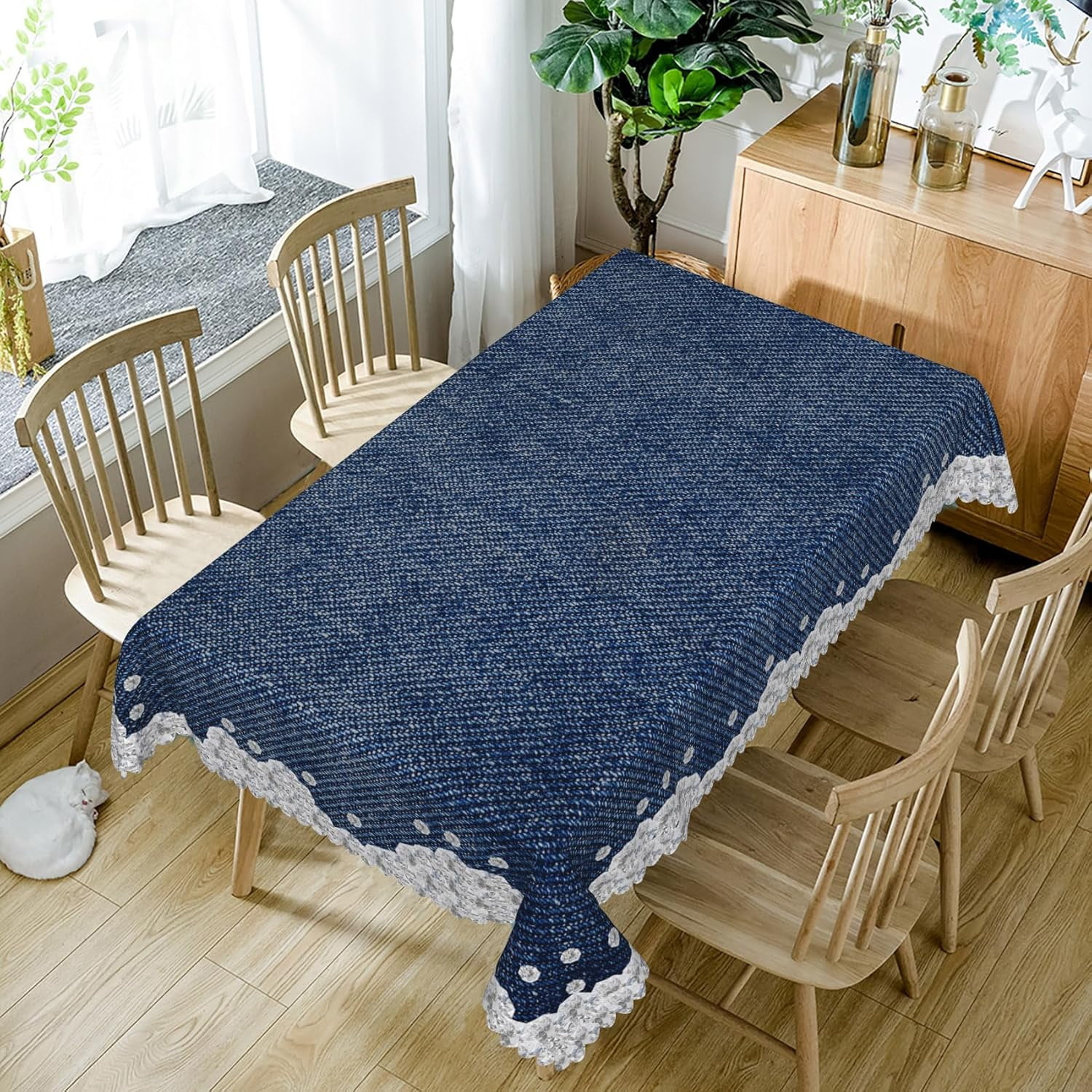 Denim and Diamond Rectangle Tablecloth,52x70 Inch Jeans Inlaid ...