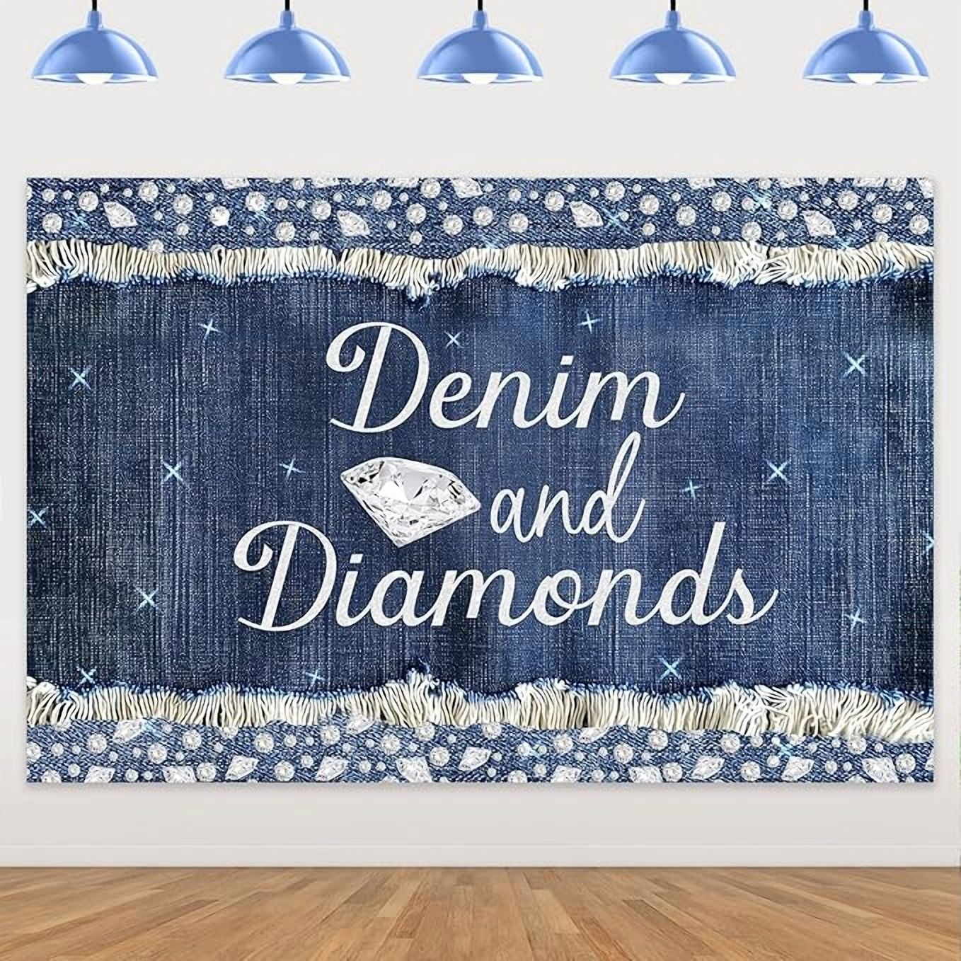 Denim and Diamonds Backdrop, Blue Silver Birthday Backdrop Denim ...