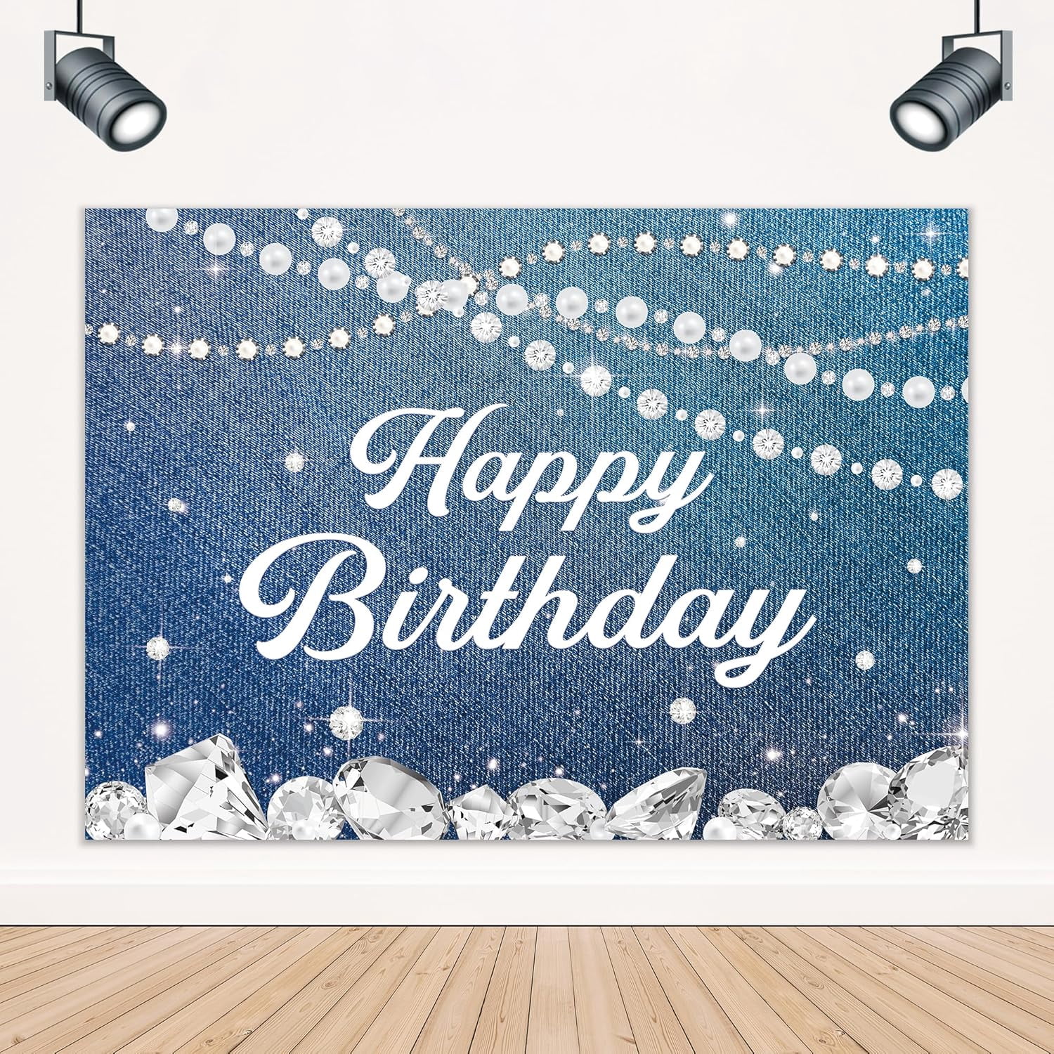 Denim Diamonds Birthday Backdrop for Navy Blue Modern Luxury Crystal ...