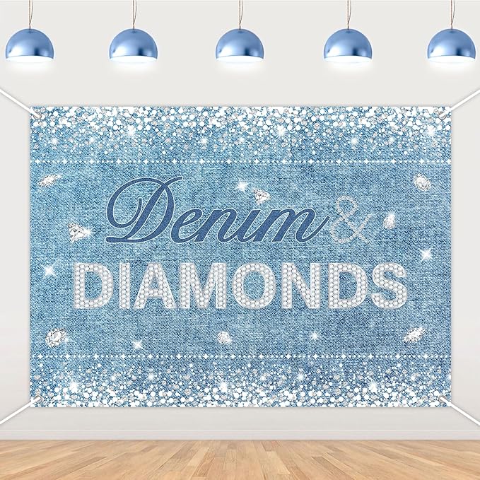 Denim and Diamonds Party Decoration, Denim and Diamonds Backdrop Banner ...