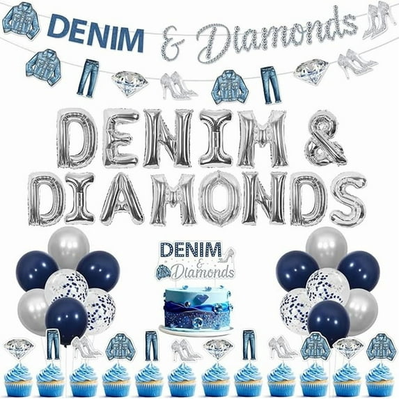 Denim and Diamonds Party Decoration, Denim and Diamonds Banner Garland ...